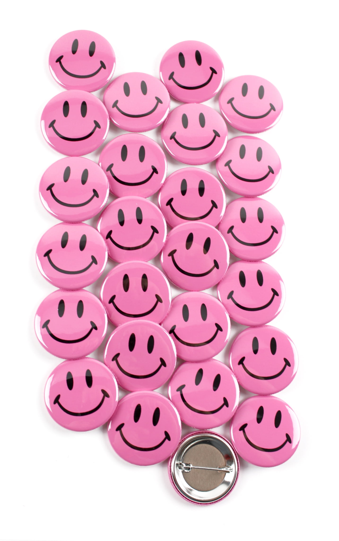 Classic Pink Smiley Face Pinback Button Badges - 1.5 Inch Round - 25 ...