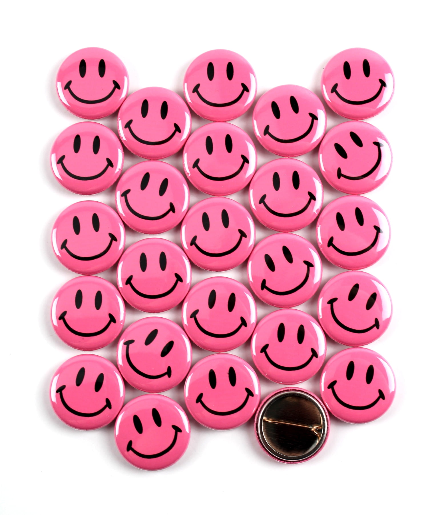 Classic Pink Smiley Face Pinback Button Badges - 1 Inch - 25 Pack ...