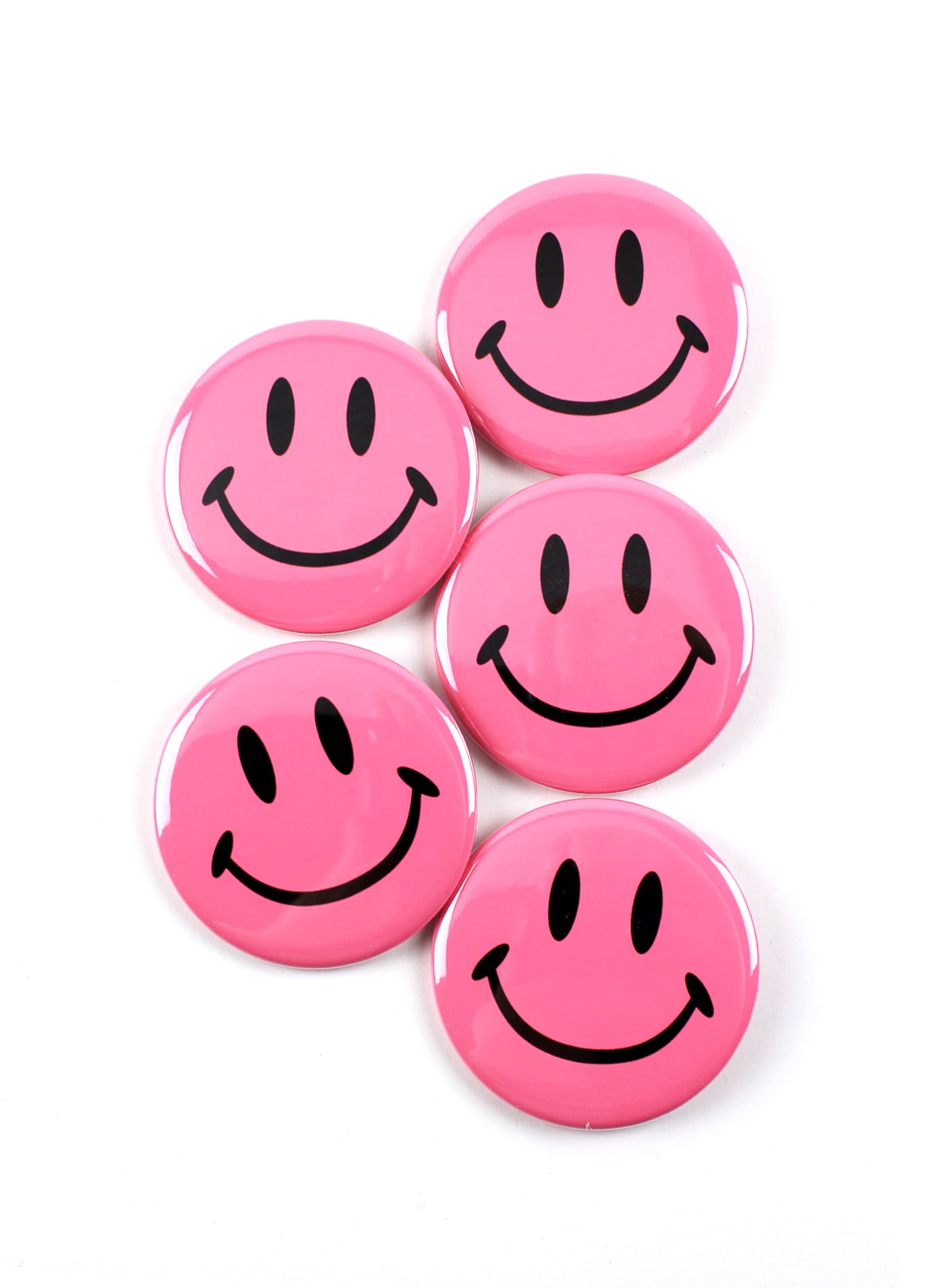 Classic Pink Smiley Face Pinback Button Badges - 2.25 Inch Round - 5 ...