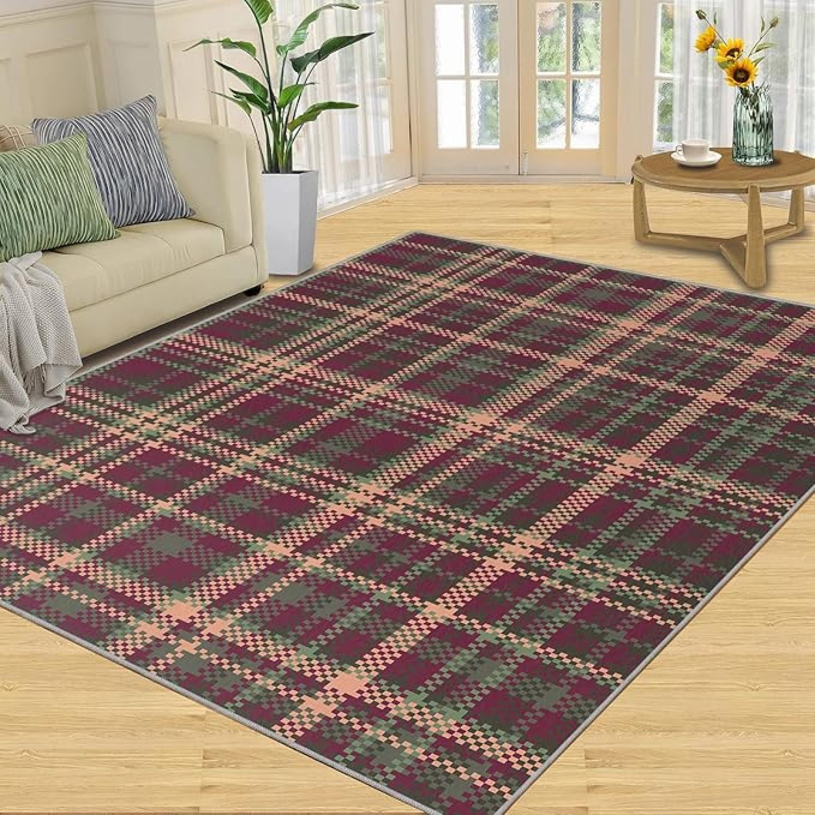 Classic Plaid Area Rugs Brown Traditional Plaid Rug For Living Room ...