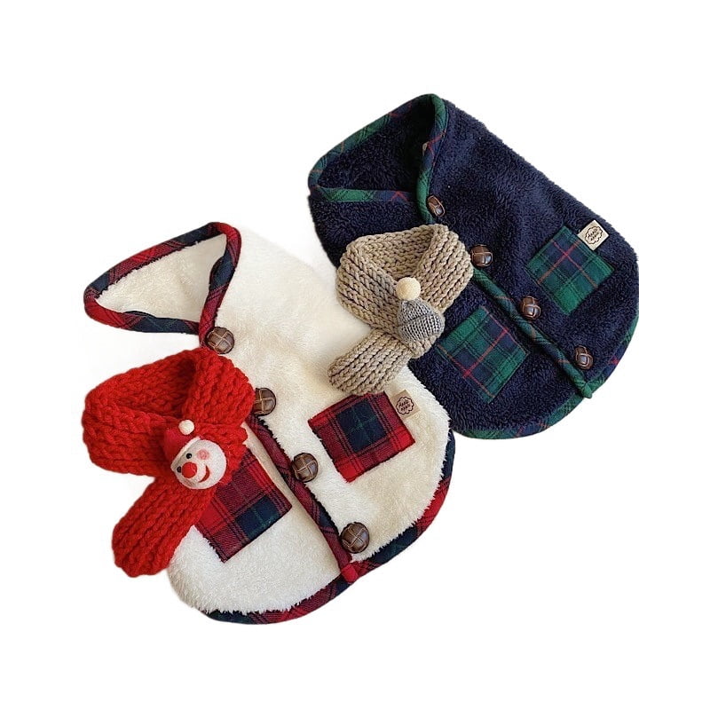 Classic Plaid Dog Sweater and Scarf Warm Knitwear for Small Medium Dogs ...