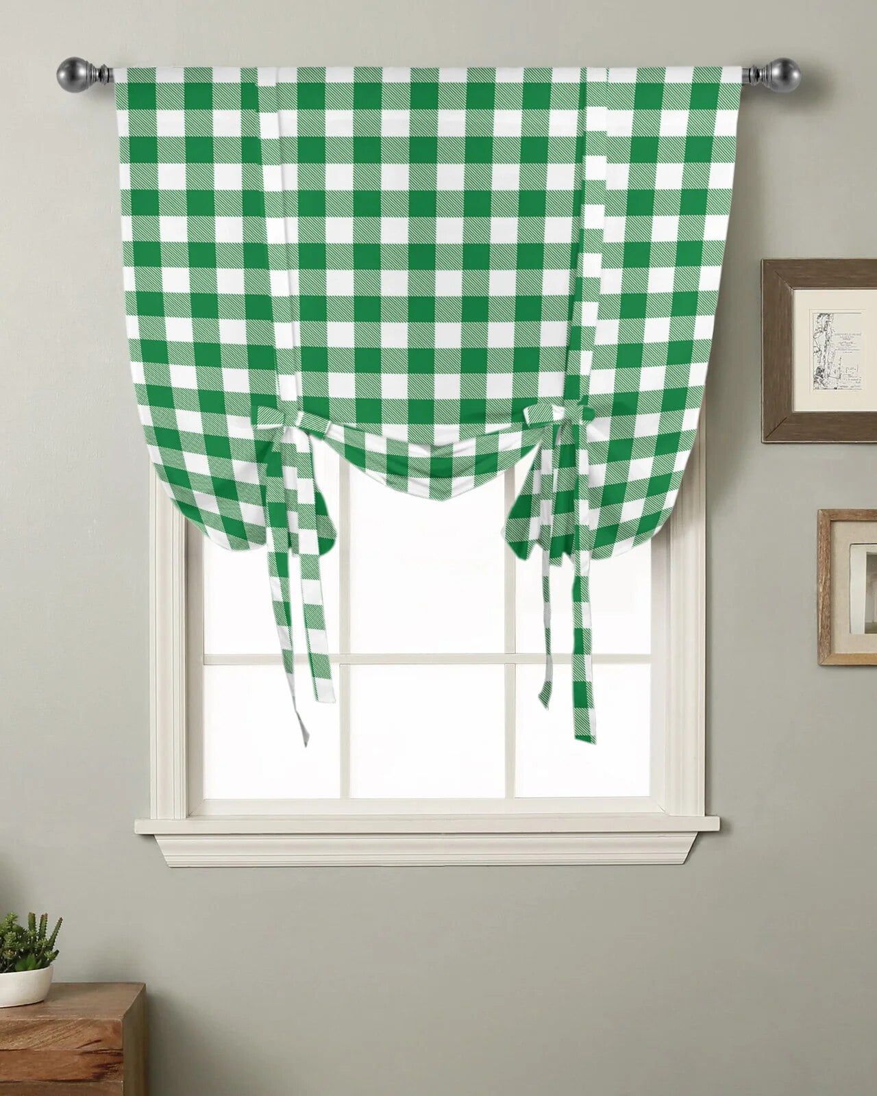 Classic Plaid Green Lattice Curtain for Living Room Kitchen Tie-up ...