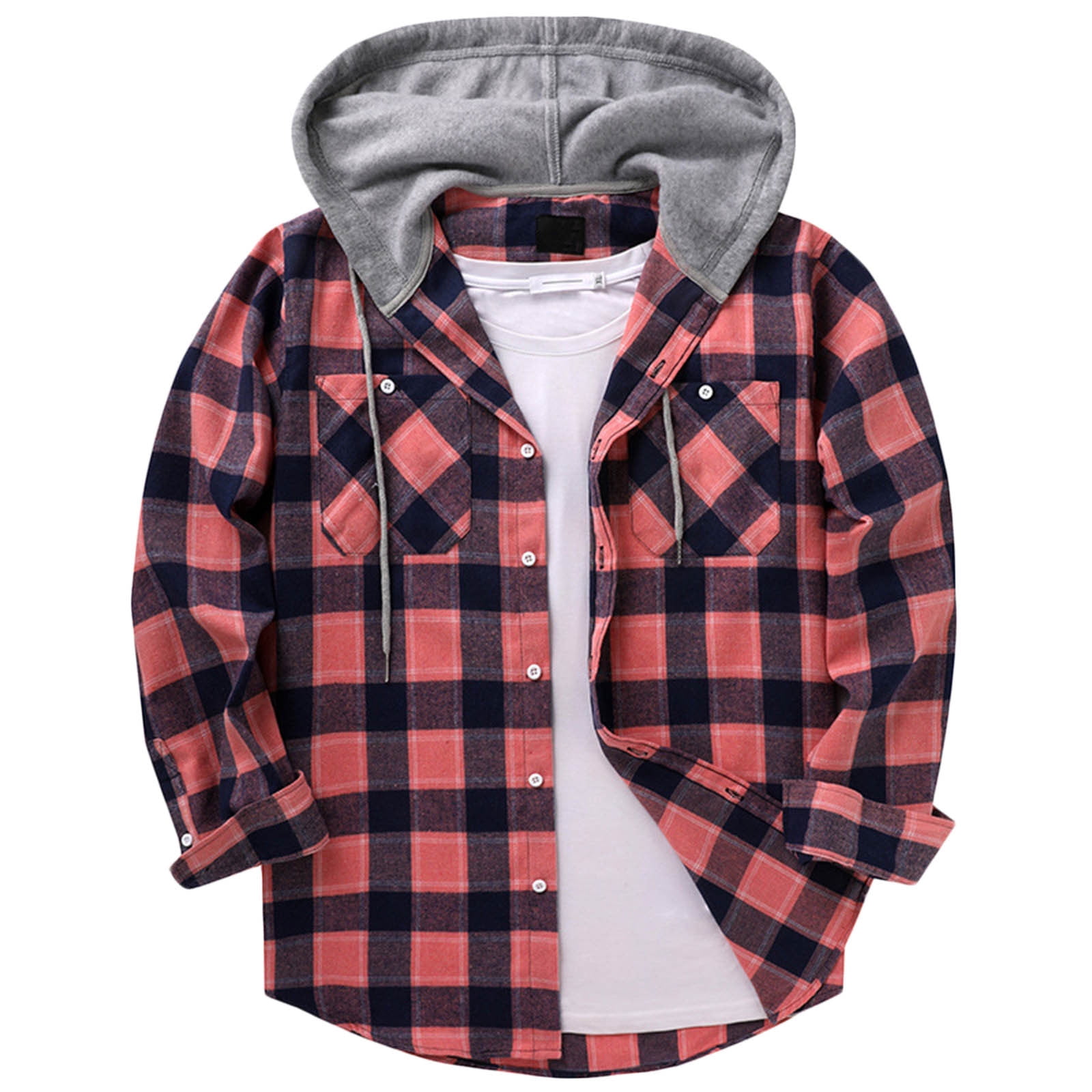 Classic Plaid Jacket Hoodie, Button Up Flannel Shirt Jackets for Men ...