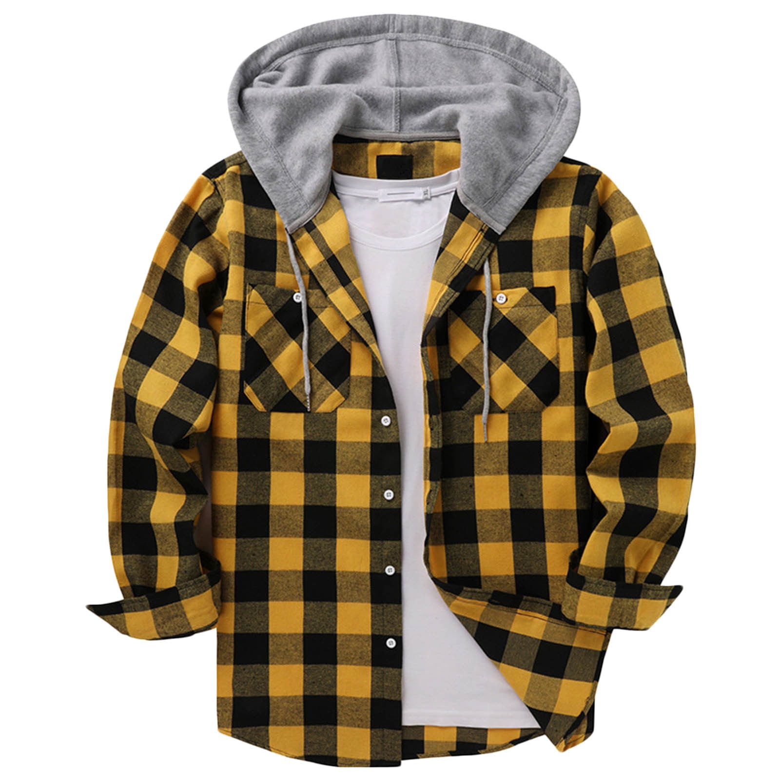 Classic Plaid Jacket Hoodie, Button Up Flannel Shirt Jackets for Men ...