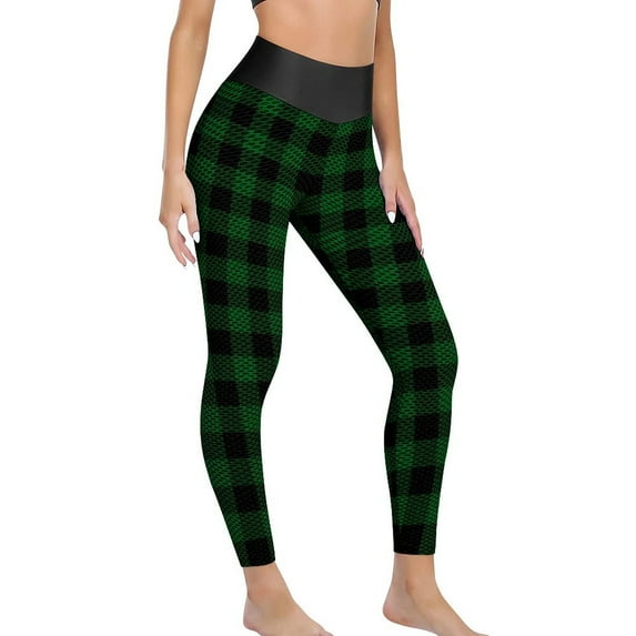 Classic Plaid Leggings Blue And Green Fitness Yoga Pants Women High ...