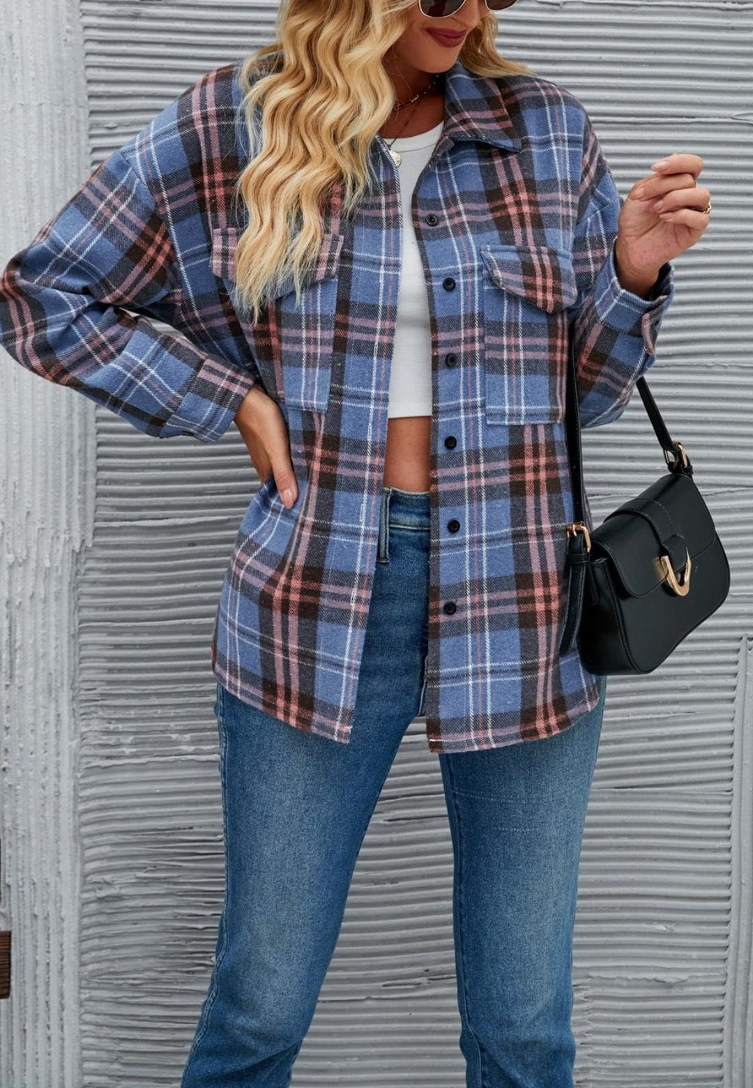 Classic Plaid Pattern Shacket, Blue, X-Large - Walmart.com