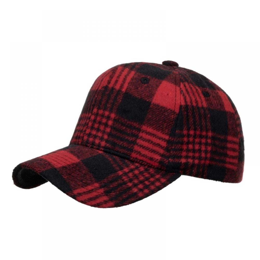 Popfeel Classic Plaid Cotton Baseball Cap, Red-Black Checkered ...