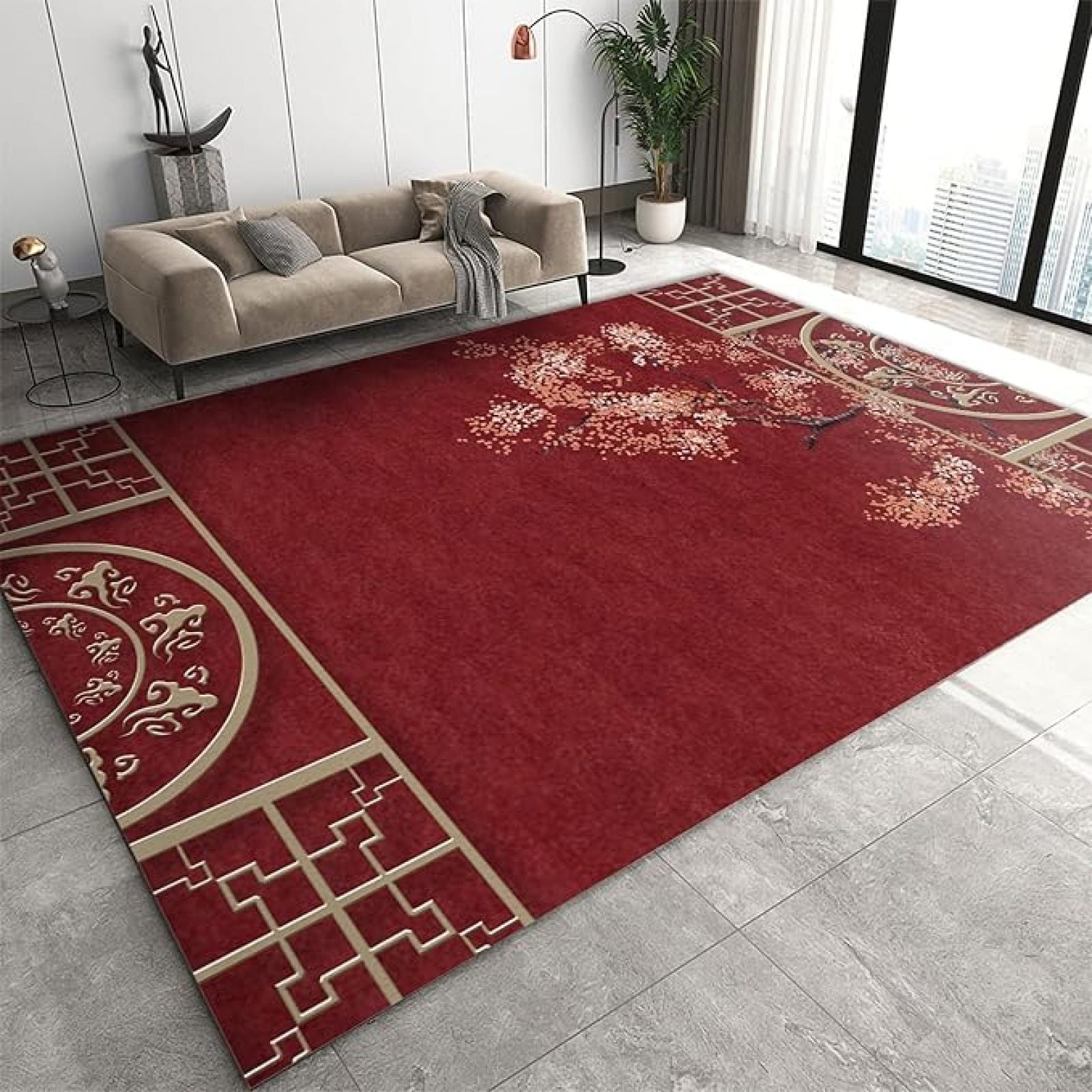 Classic Plum Blossom Chinese Red Area Rug, Asian Traditional Elements ...