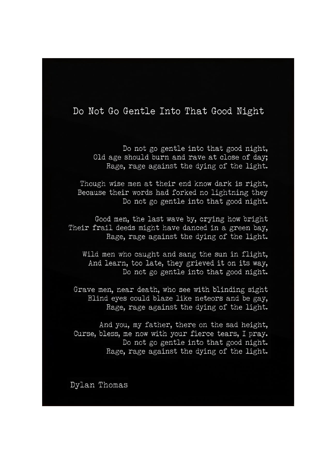 Classic Poetry Poster Do Not Go Gentle Into That Good Night Wall Art ...
