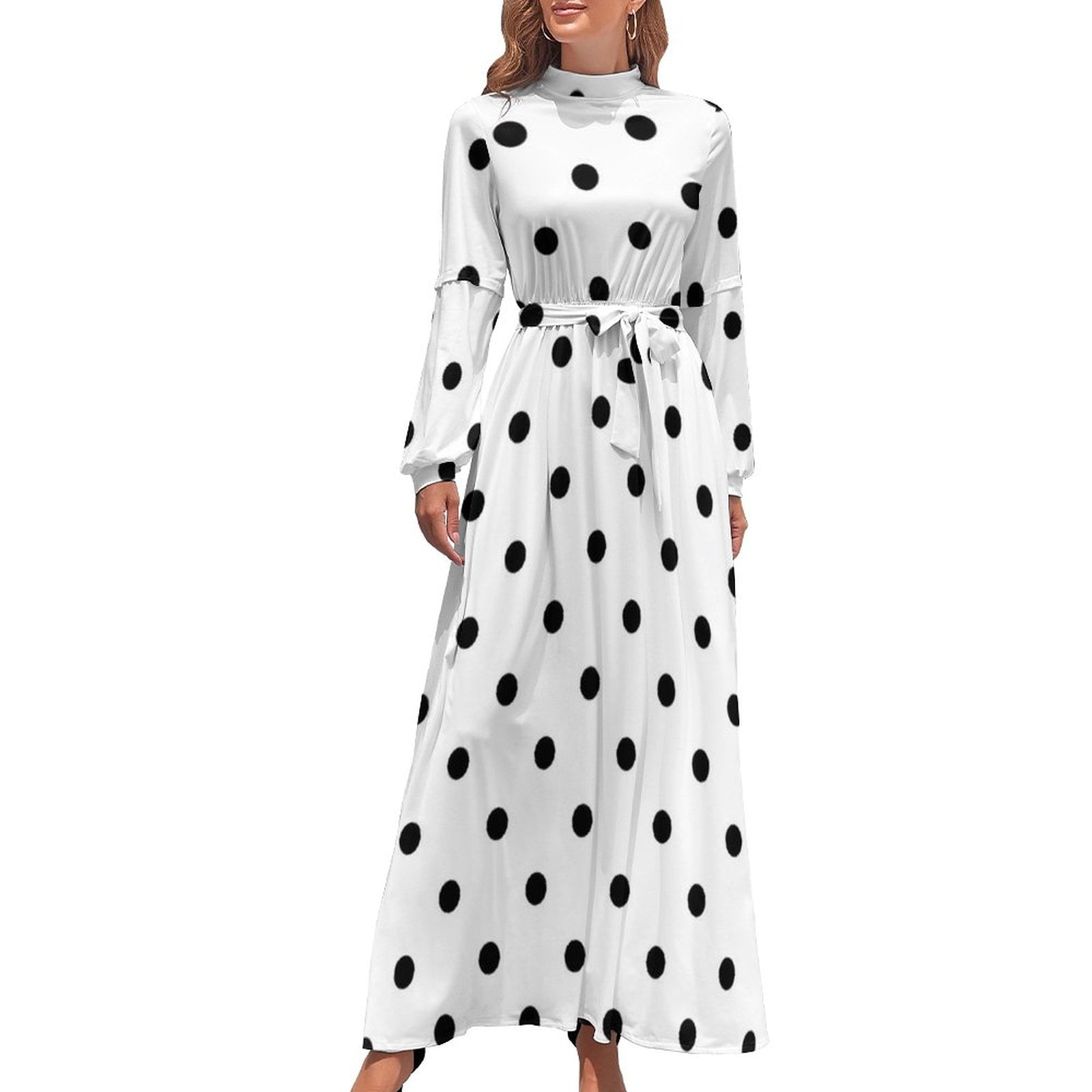 Classic Polka Dot Dress High Waist White Black Polkadots Retro Pattern ...