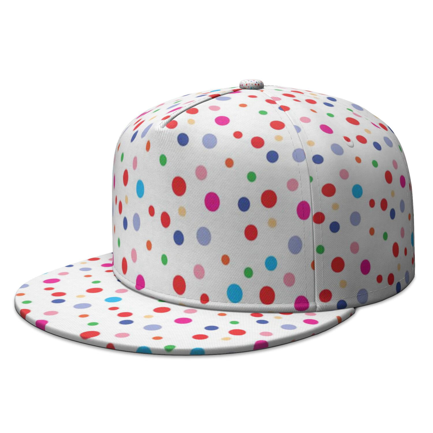 Classic Polka Dot Full Panel Cap - Unisex Adjustable Flat Brim Hat with ...