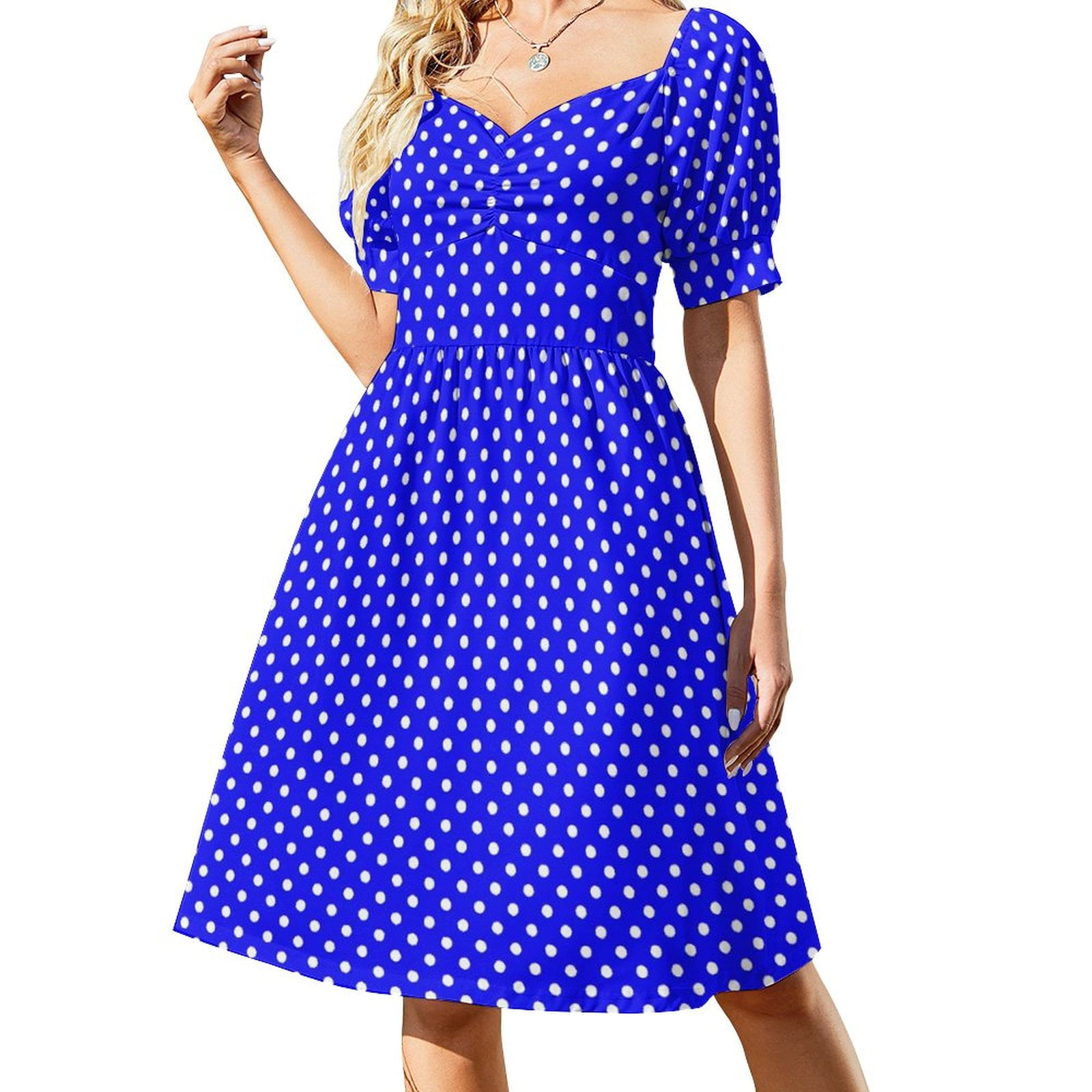 Classic Polka Dots Dress Blue and White Modern Dresses Summer Aesthetic ...
