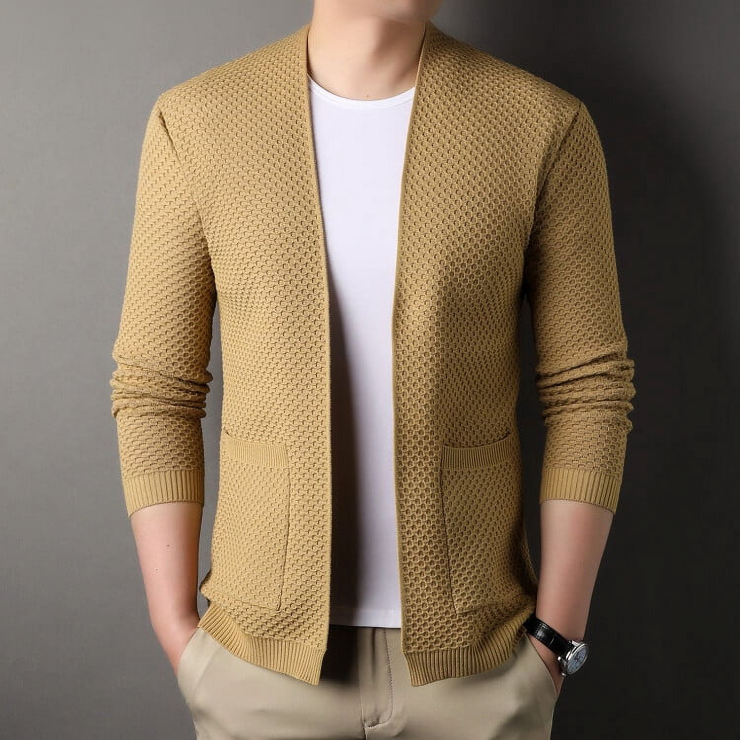 Classic Polo Pattern Cardigan for Men, No Zipper Shawl, Daily Work ...