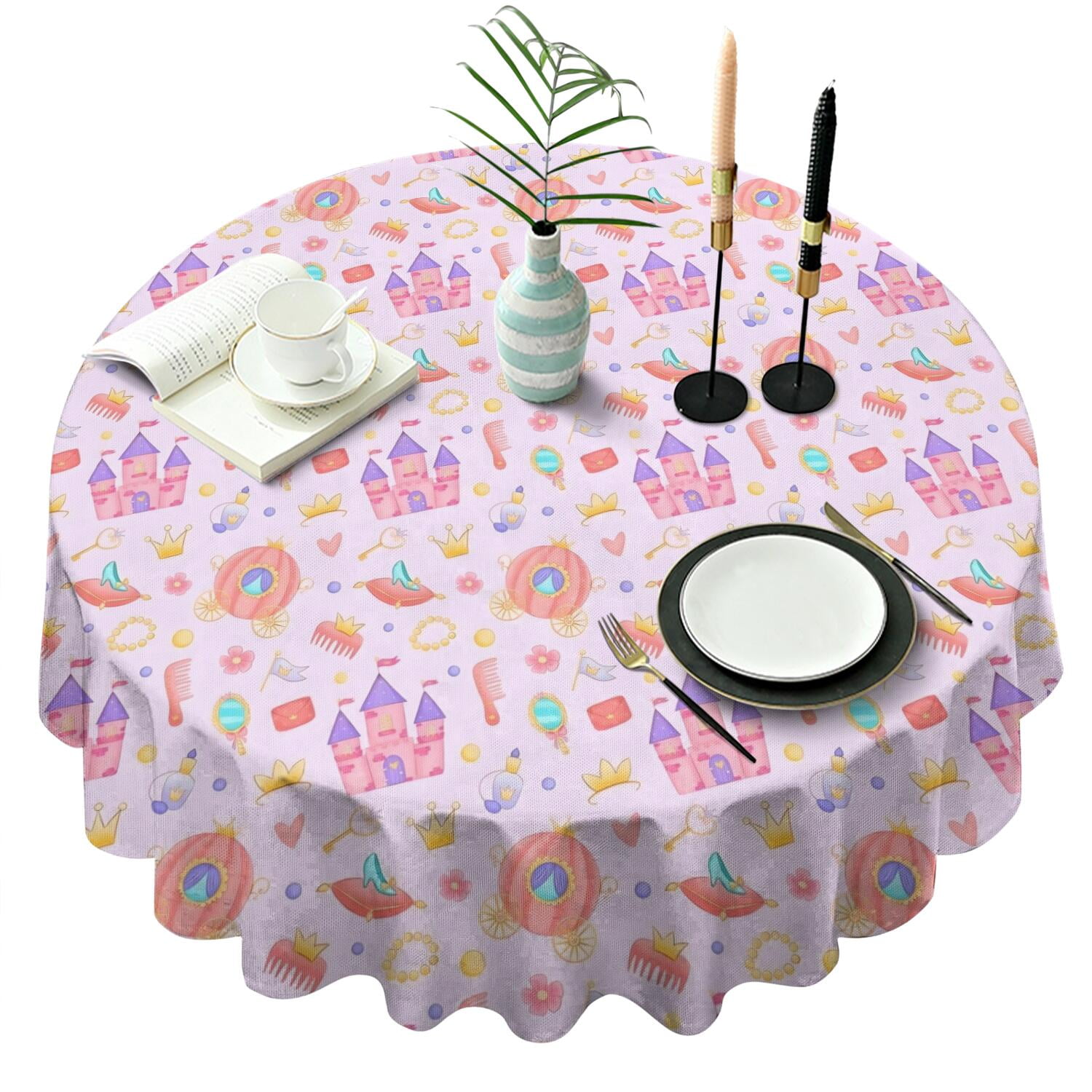 Classic Princess Pattern Round Tablecloth 60"x60",Wrinkle Wipeable ...