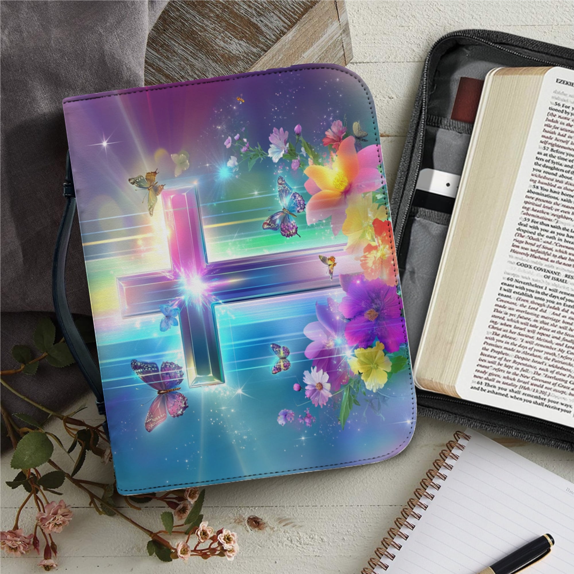 Classic Print Bible Bag for Women Zipper Handle Handbags Bible Leather ...