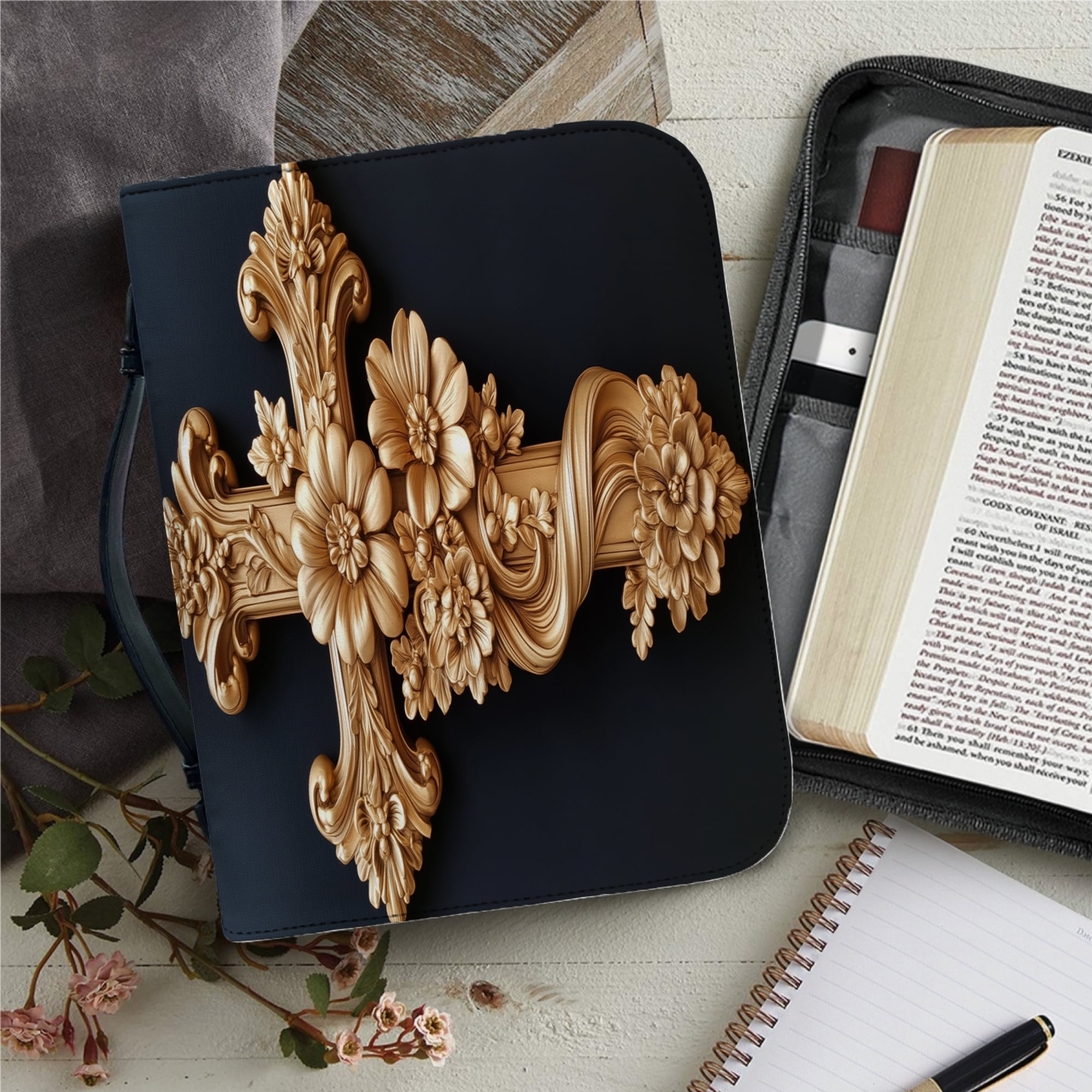 Classic Print Bible Bag for Women Zipper Handle Handbags Bible Leather ...