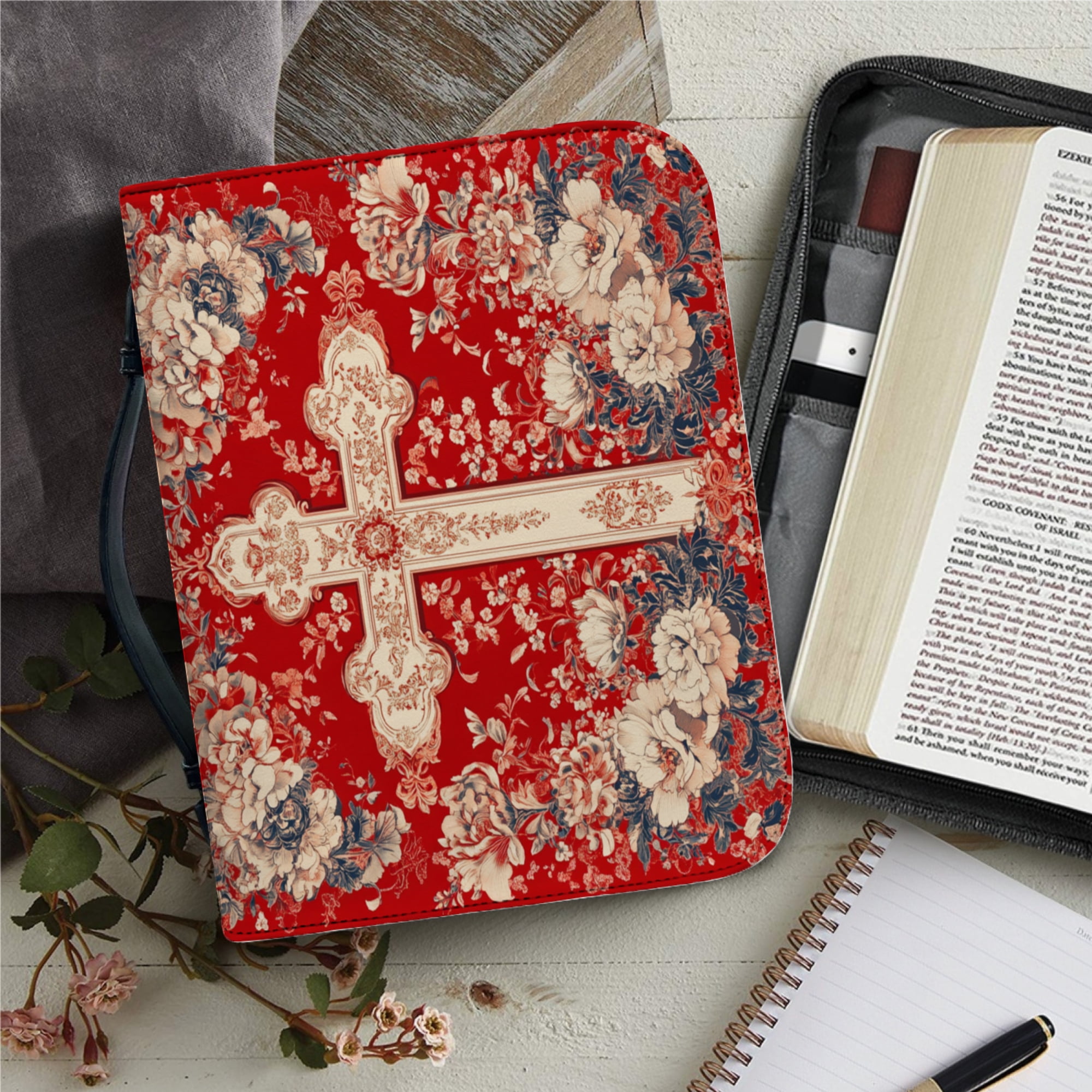 Classic Print Bible Bag for Women Zipper Handle Handbags Bible Leather ...