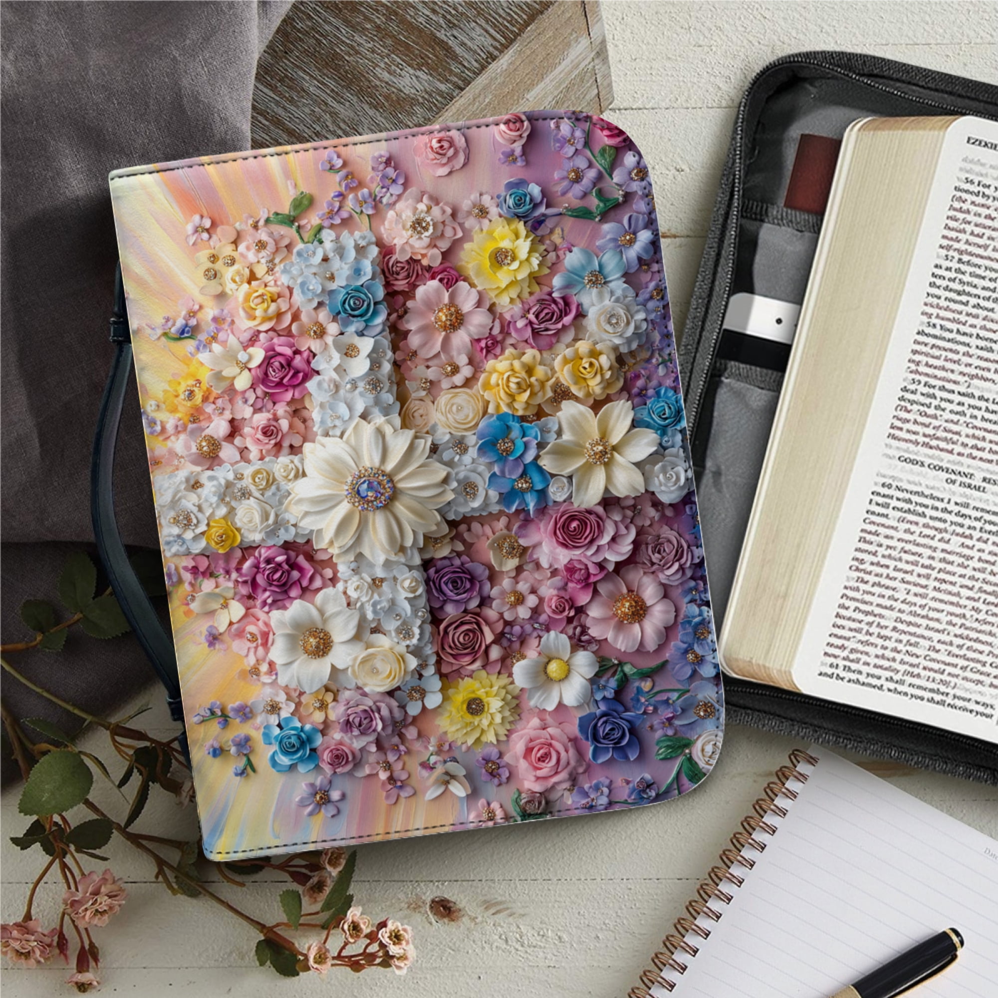 Classic Print Bible Bag for Women Zipper Handle Handbags Bible Leather ...