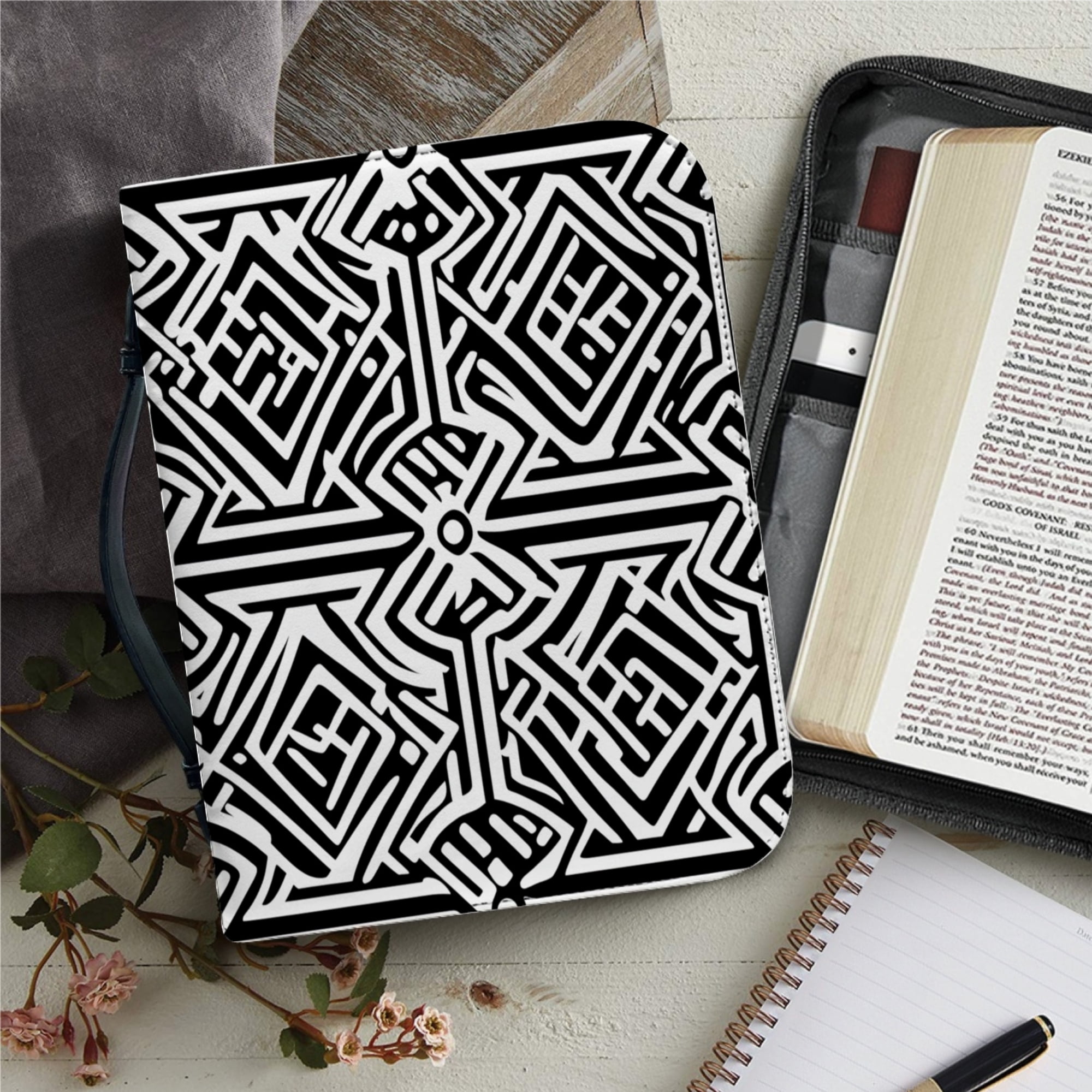 Classic Print Bible Bag for Women Zipper Handle Handbags Bible Leather ...