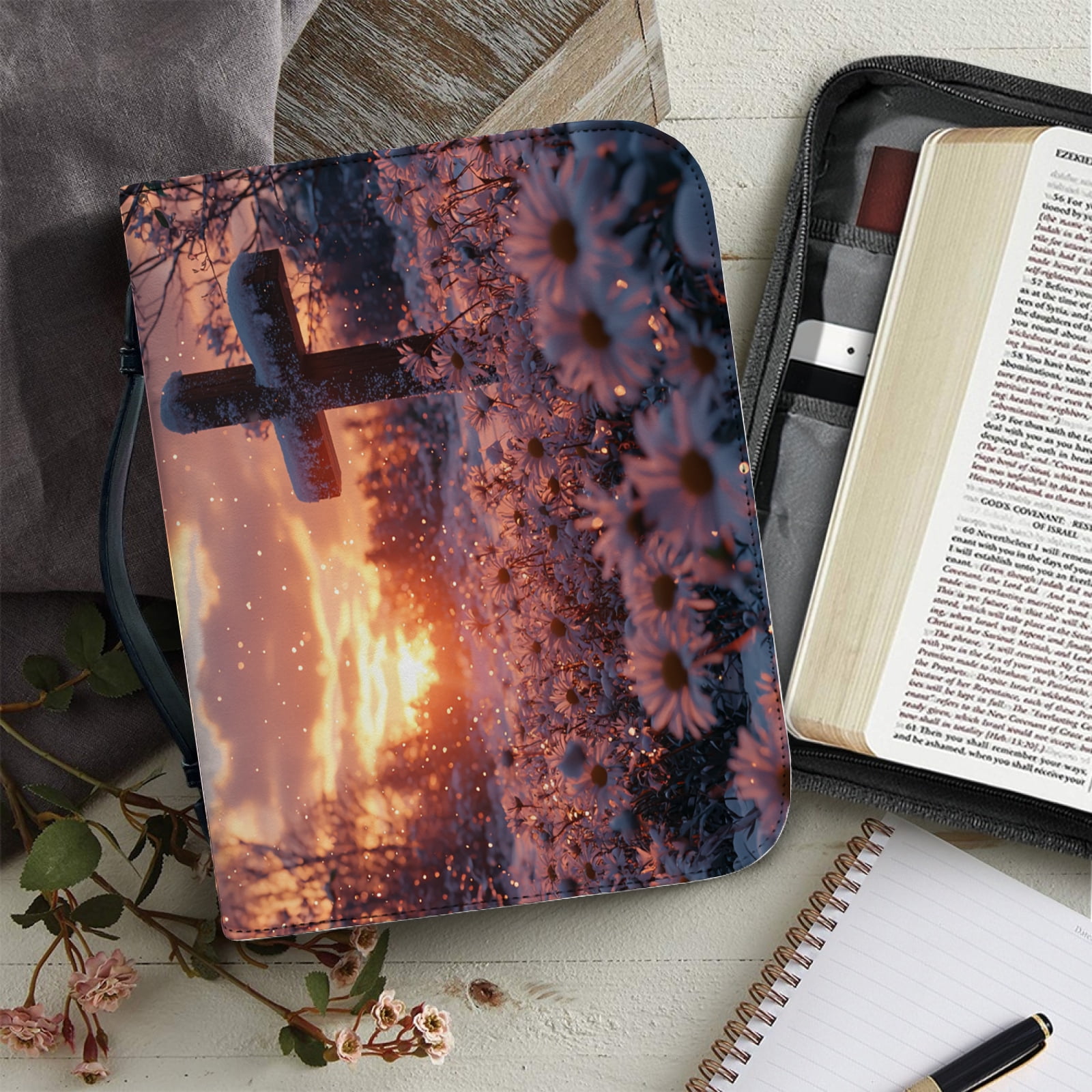 Classic Print Bible Bag for Women Zipper Handle Handbags Bible Leather ...