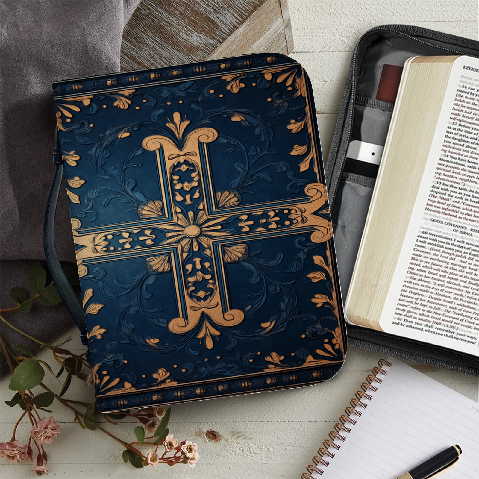 Classic Print Bible Bag for Women Zipper Handle Handbags Bible Leather ...