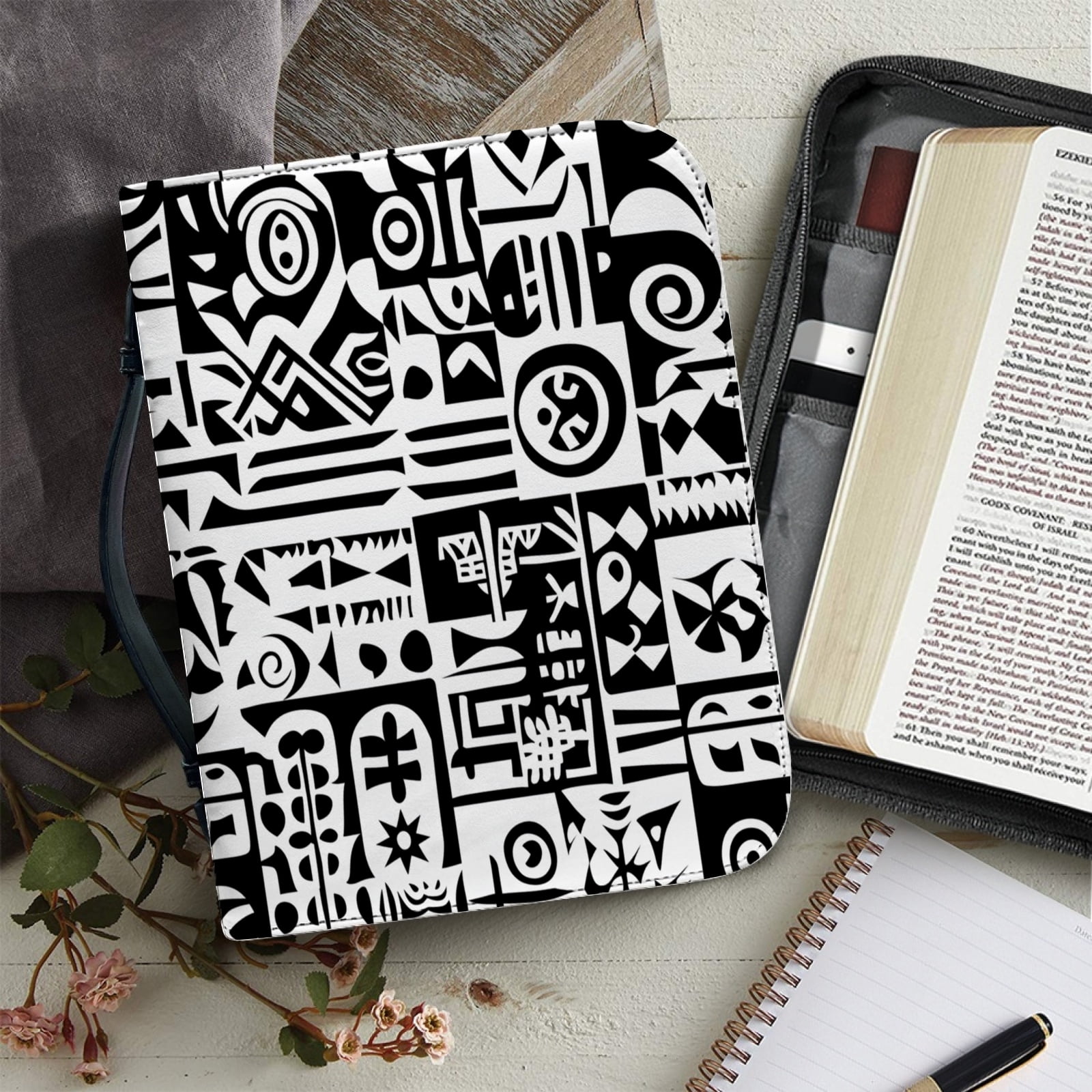 Classic Print Bible Bag for Women Zipper Handle Handbags Bible Leather ...