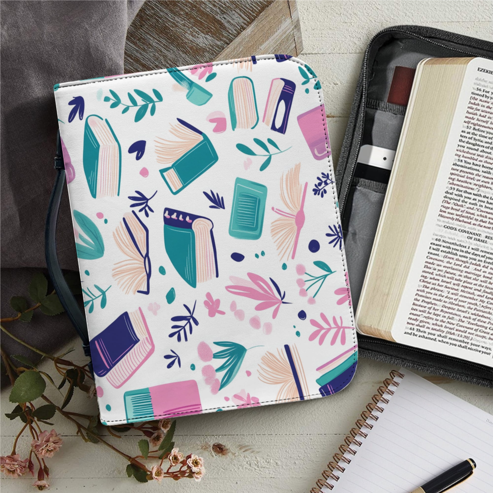 Classic Print Bible Bag for Women Zipper Handle Handbags Bible Leather ...