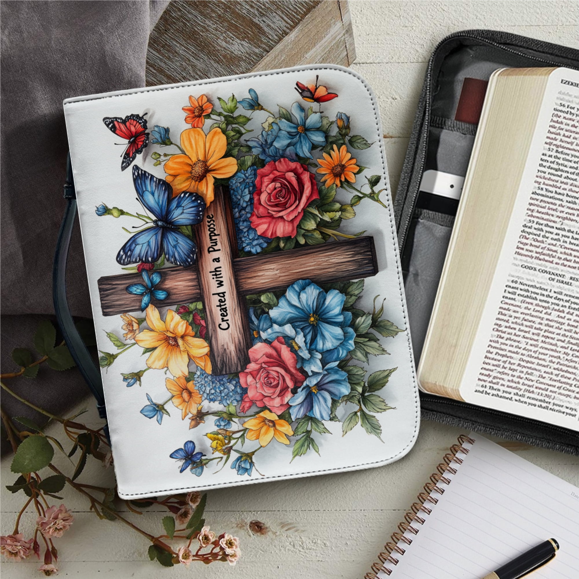 Classic Print Bible Bag for Women Zipper Handle Handbags Bible Leather ...