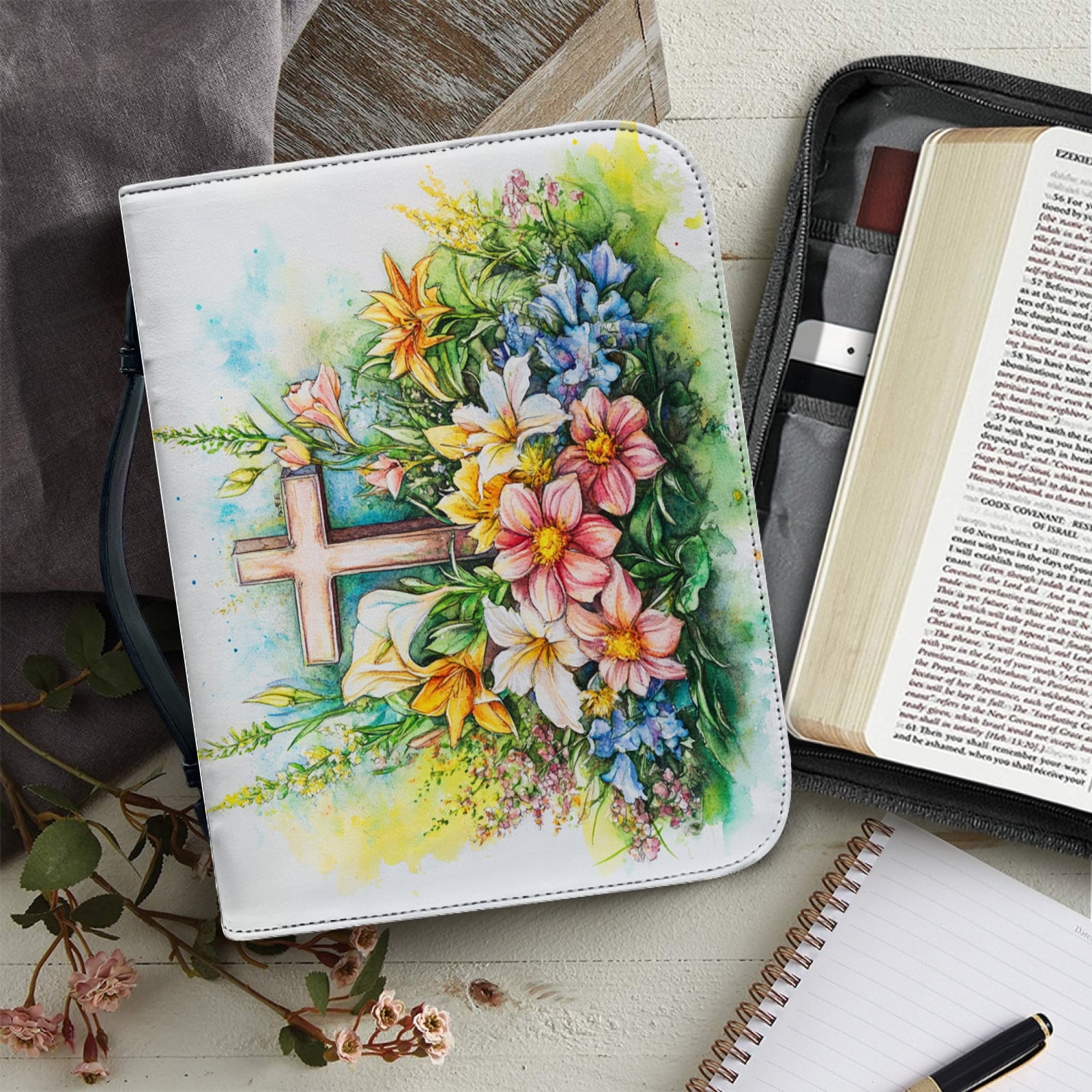 Classic Print Bible Bag for Women Zipper Handle Handbags Bible Leather ...