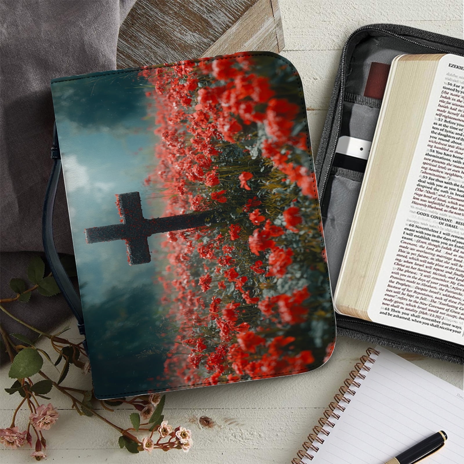 Classic Print Bible Bag for Women Zipper Handle Handbags Bible Leather ...