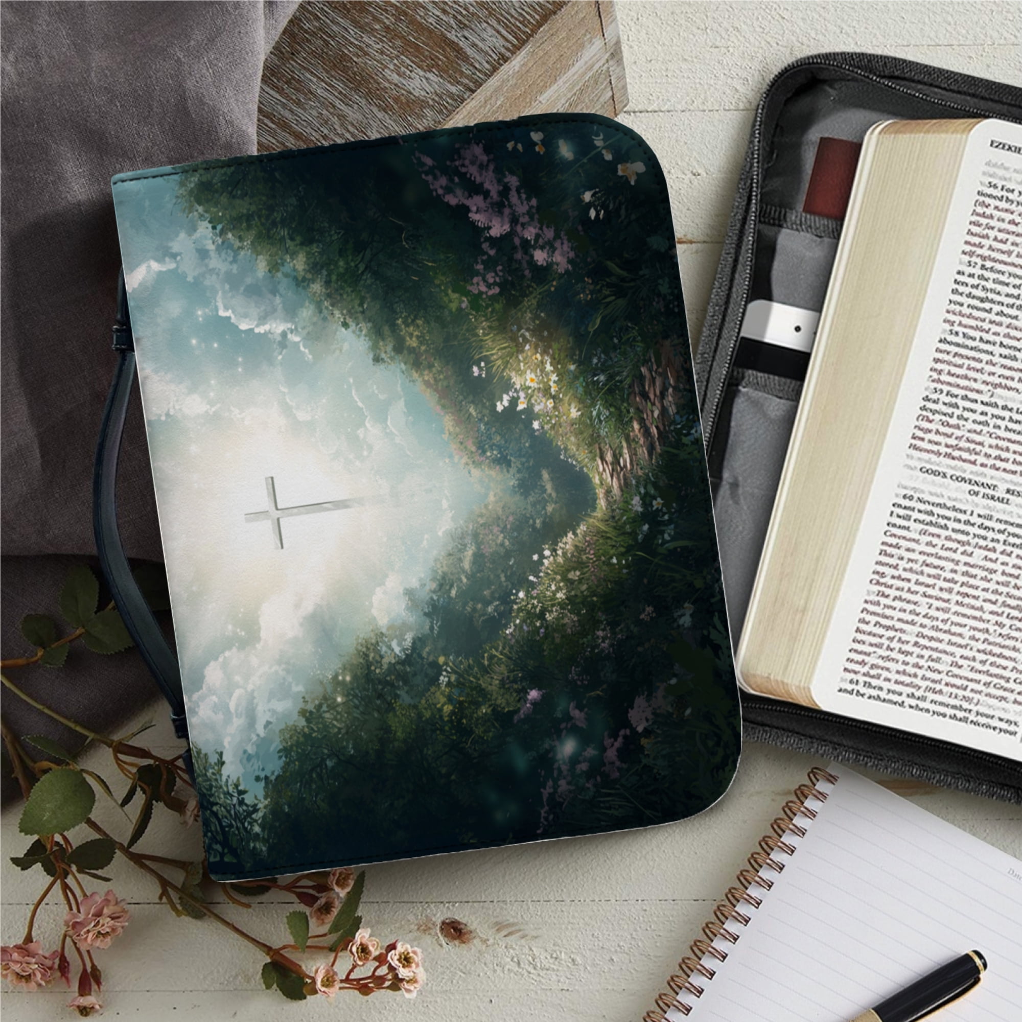 Classic Print Bible Bag for Women Zipper Handle Handbags Bible Leather ...