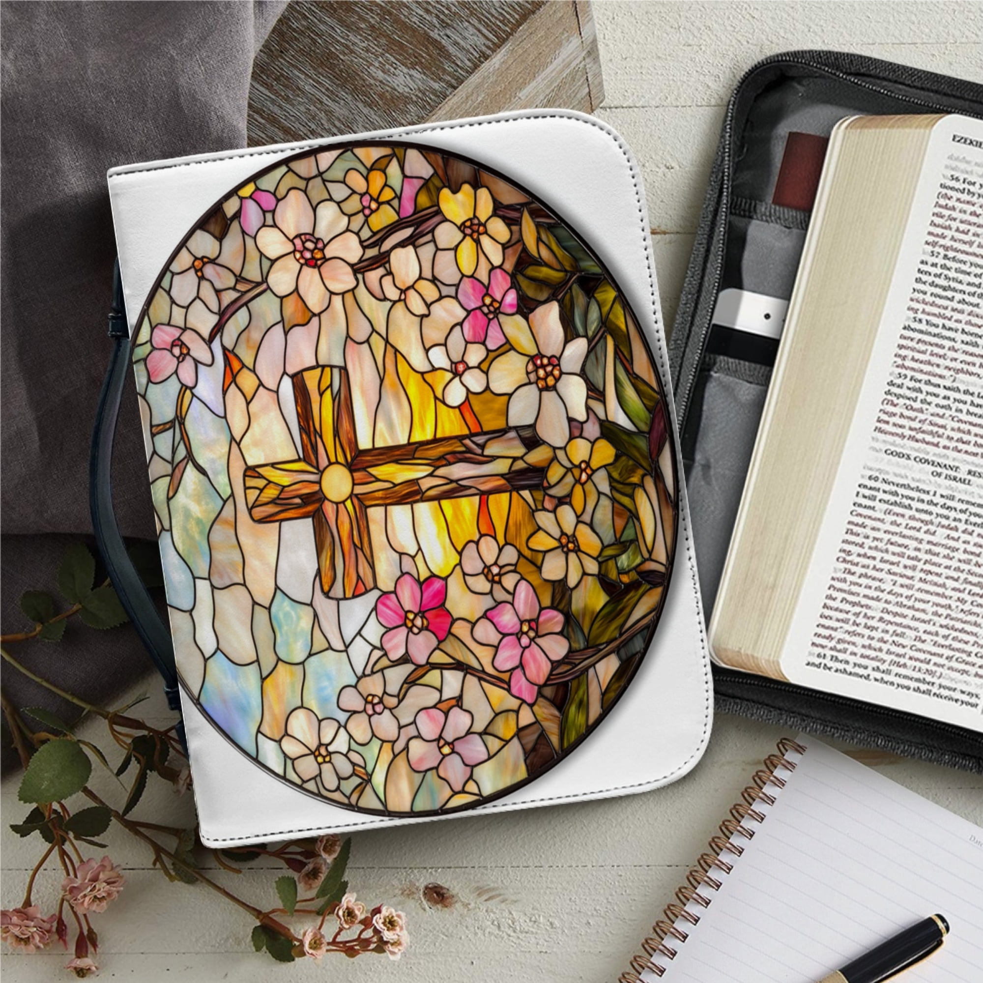 Classic Print Bible Bag for Women Zipper Handle Handbags Bible Leather ...