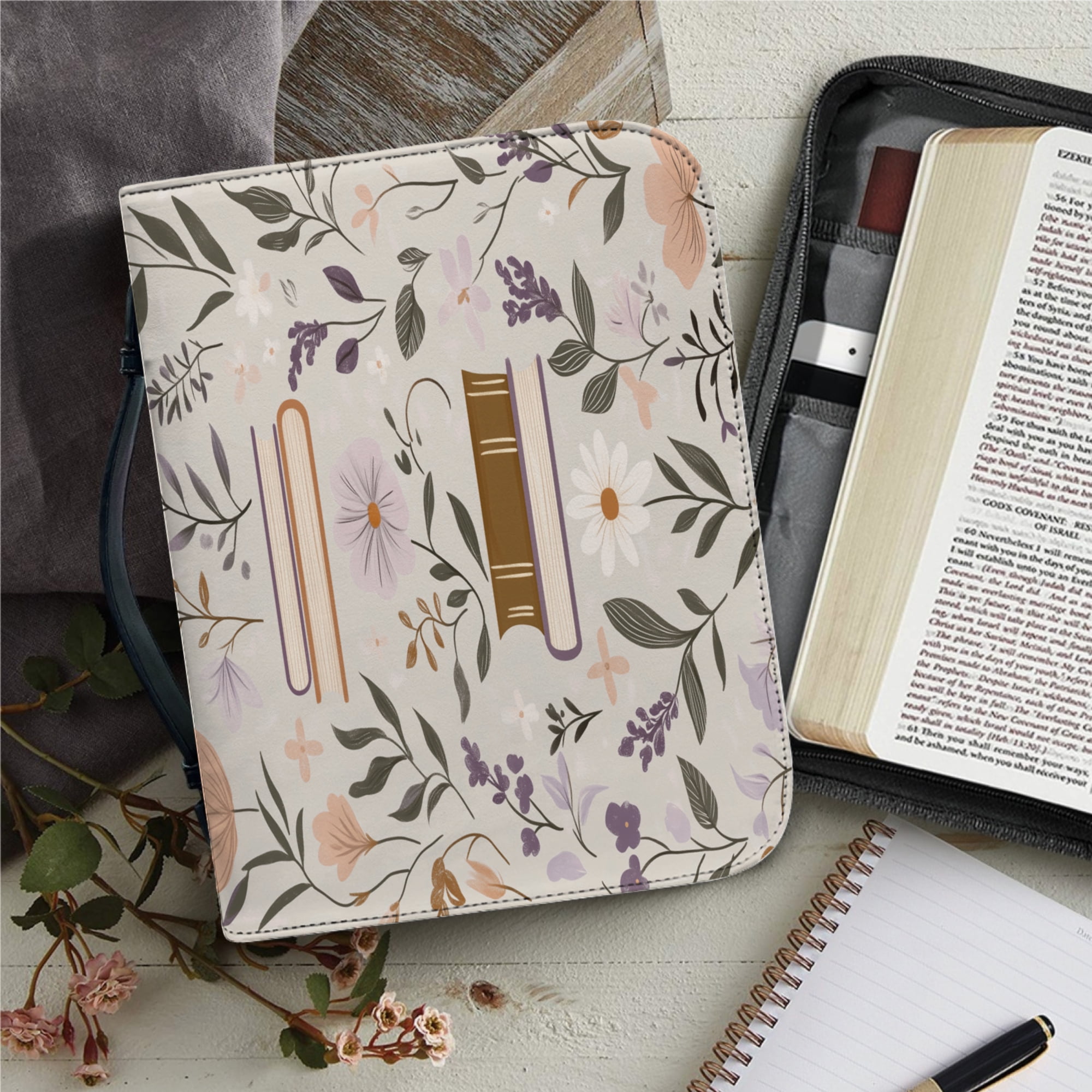 Classic Print Bible Bag for Women Zipper Handle Handbags Bible Leather ...