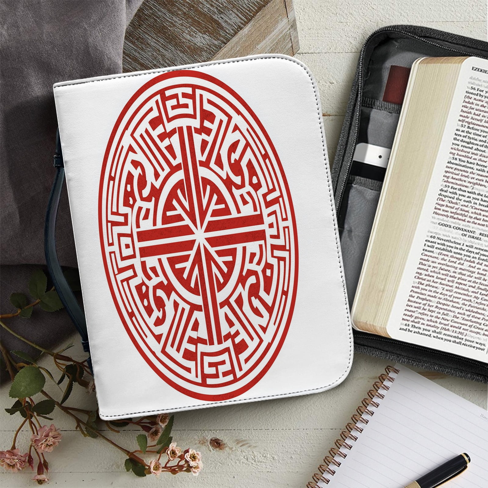 Classic Print Bible Bag for Women Zipper Handle Handbags Bible Leather ...