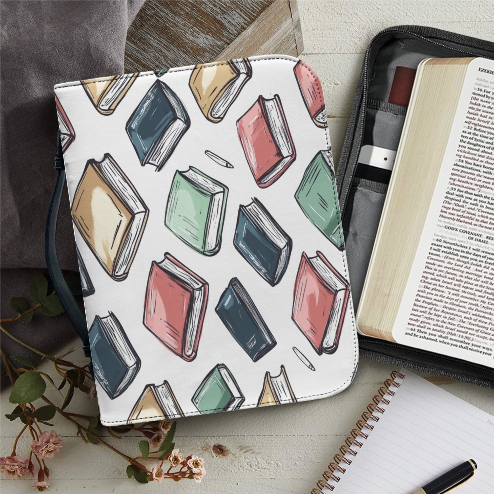 Classic Print Bible Bag for Women Zipper Handle Handbags Bible Leather ...