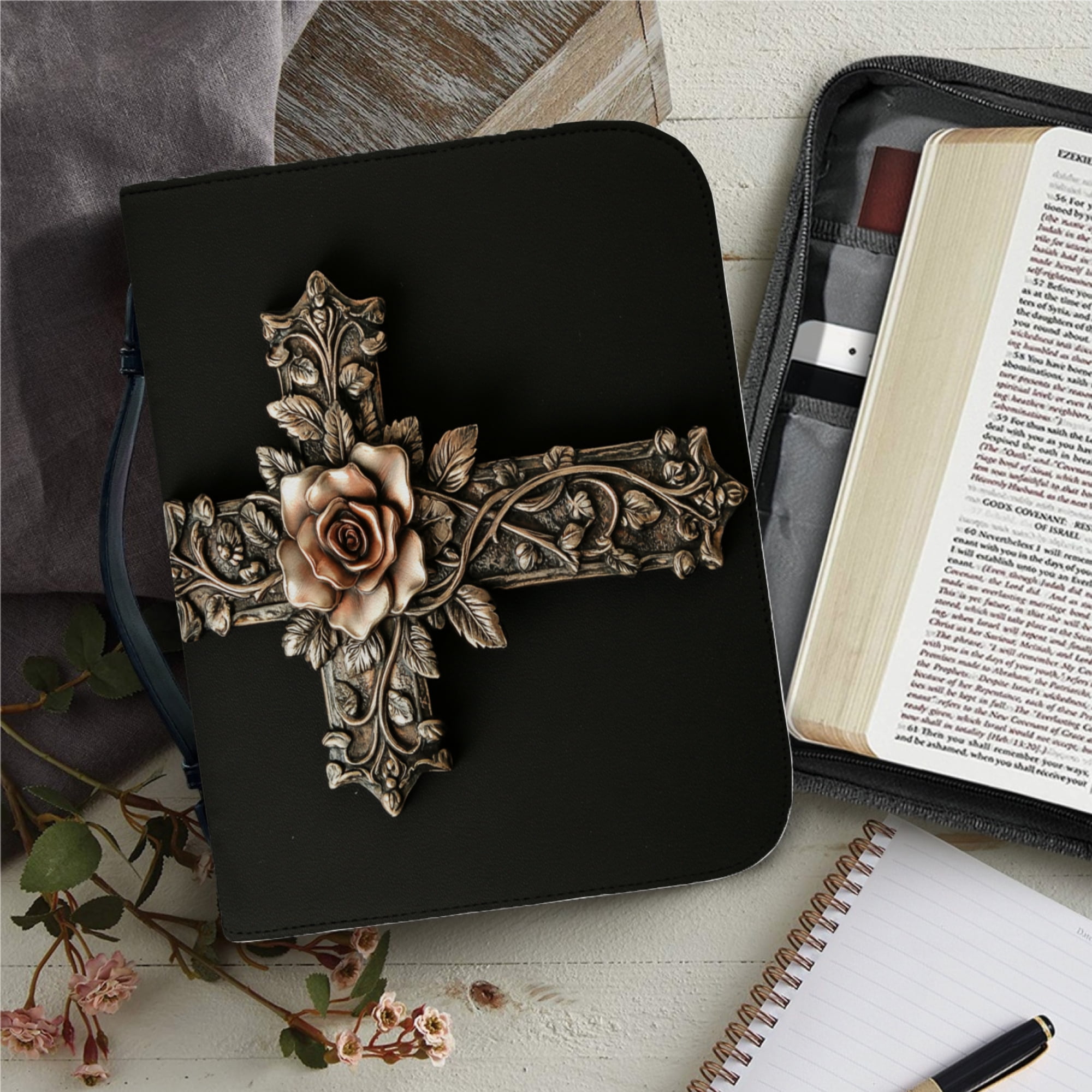 Classic Print Bible Bag for Women Zipper Handle Handbags Bible Leather ...