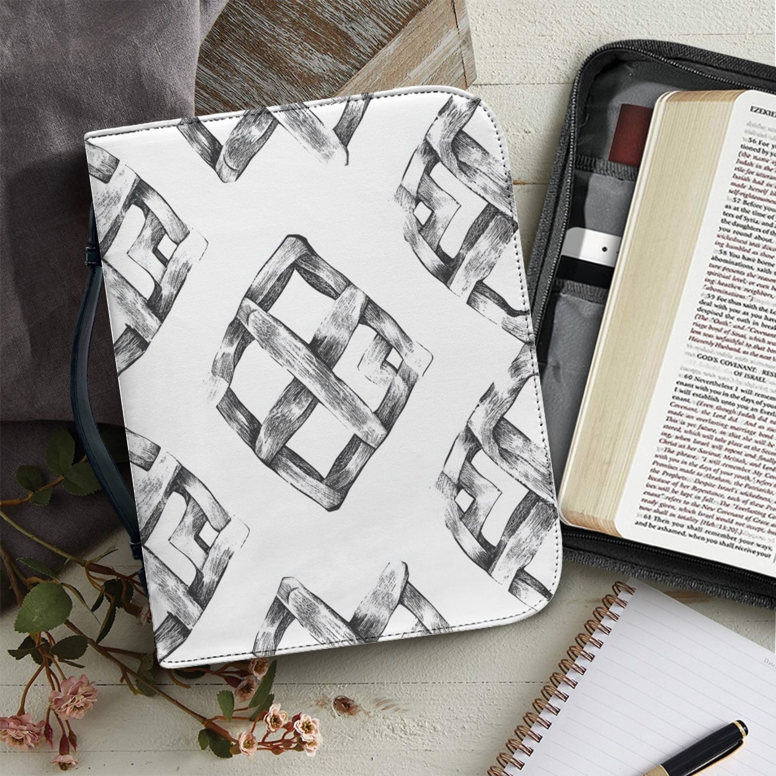 Classic Print Bible Bag for Women Zipper Handle Handbags Bible Leather ...