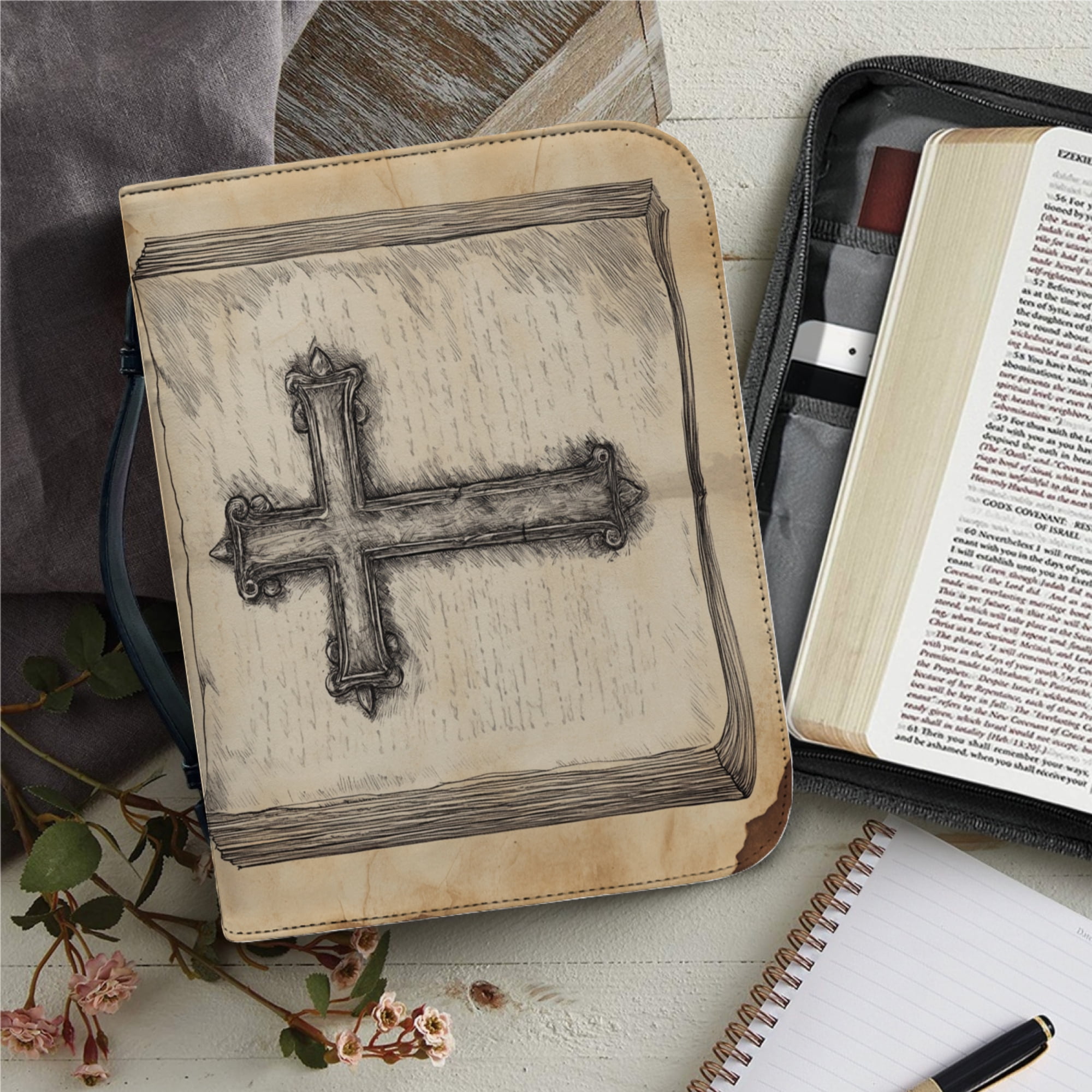 Classic Print Bible Bag for Women Zipper Handle Handbags Bible Leather ...