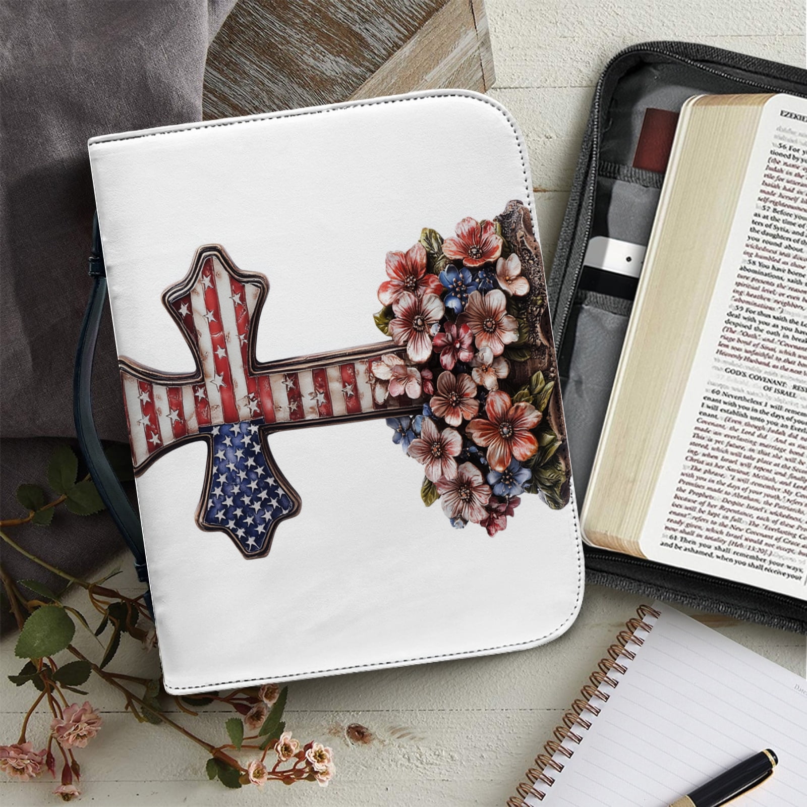 Classic Print Bible Bag for Women Zipper Handle Handbags Bible Leather ...