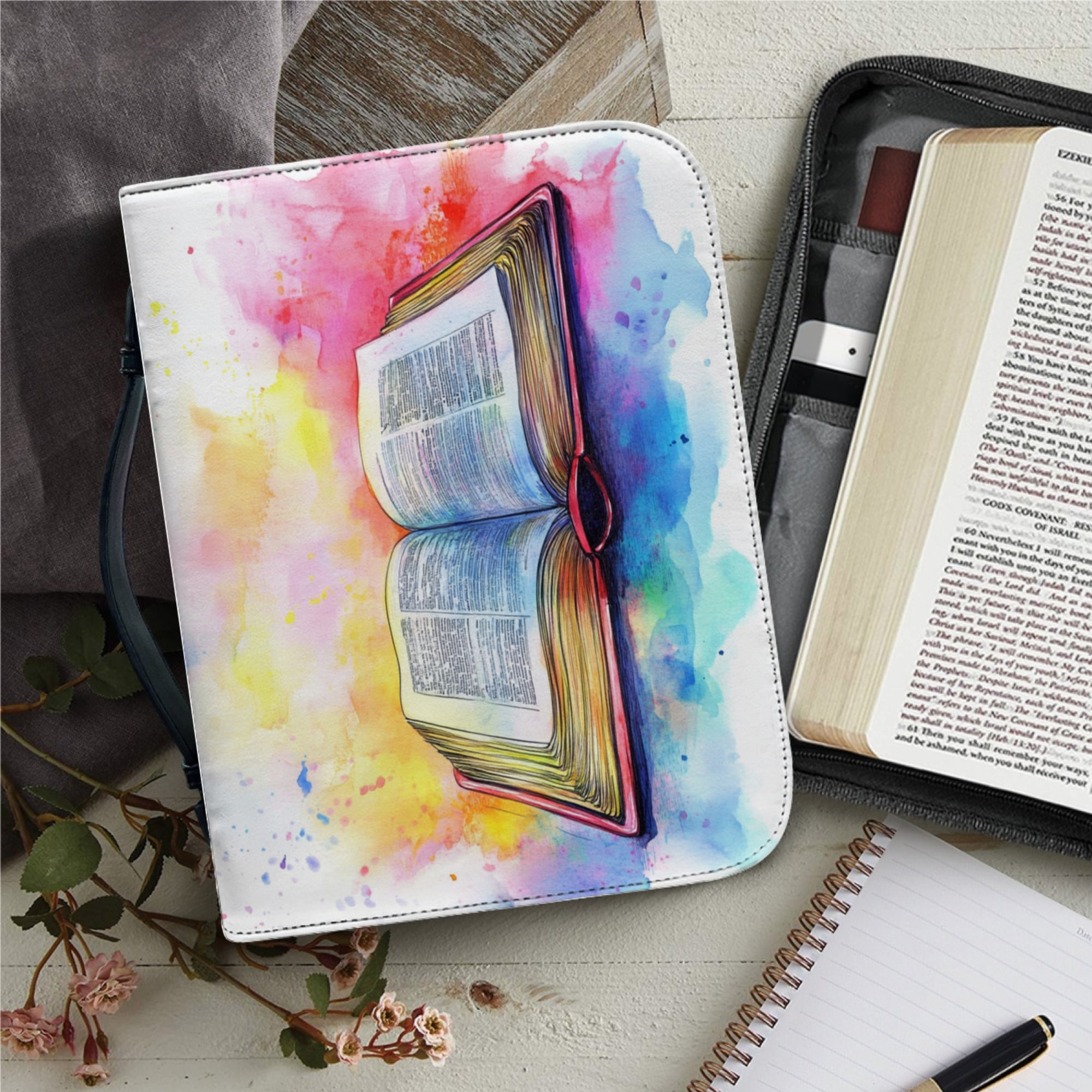 Classic Print Bible Bag for Women Zipper Handle Handbags Bible Leather ...