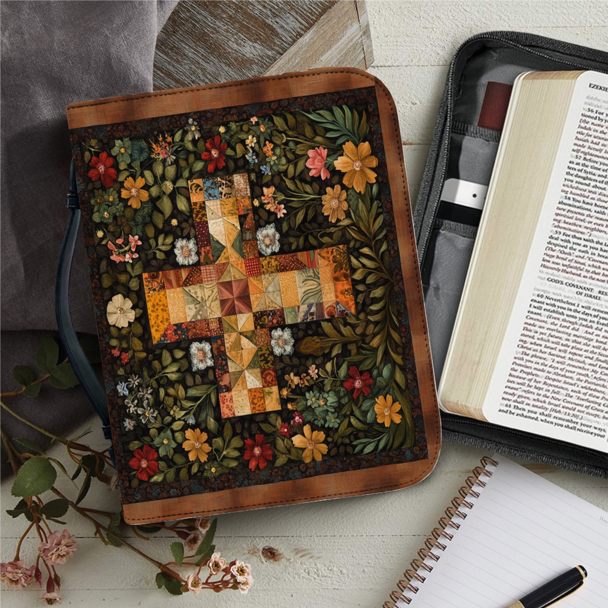 Classic Print Bible Bag for Women Zipper Handle Handbags Bible Leather ...