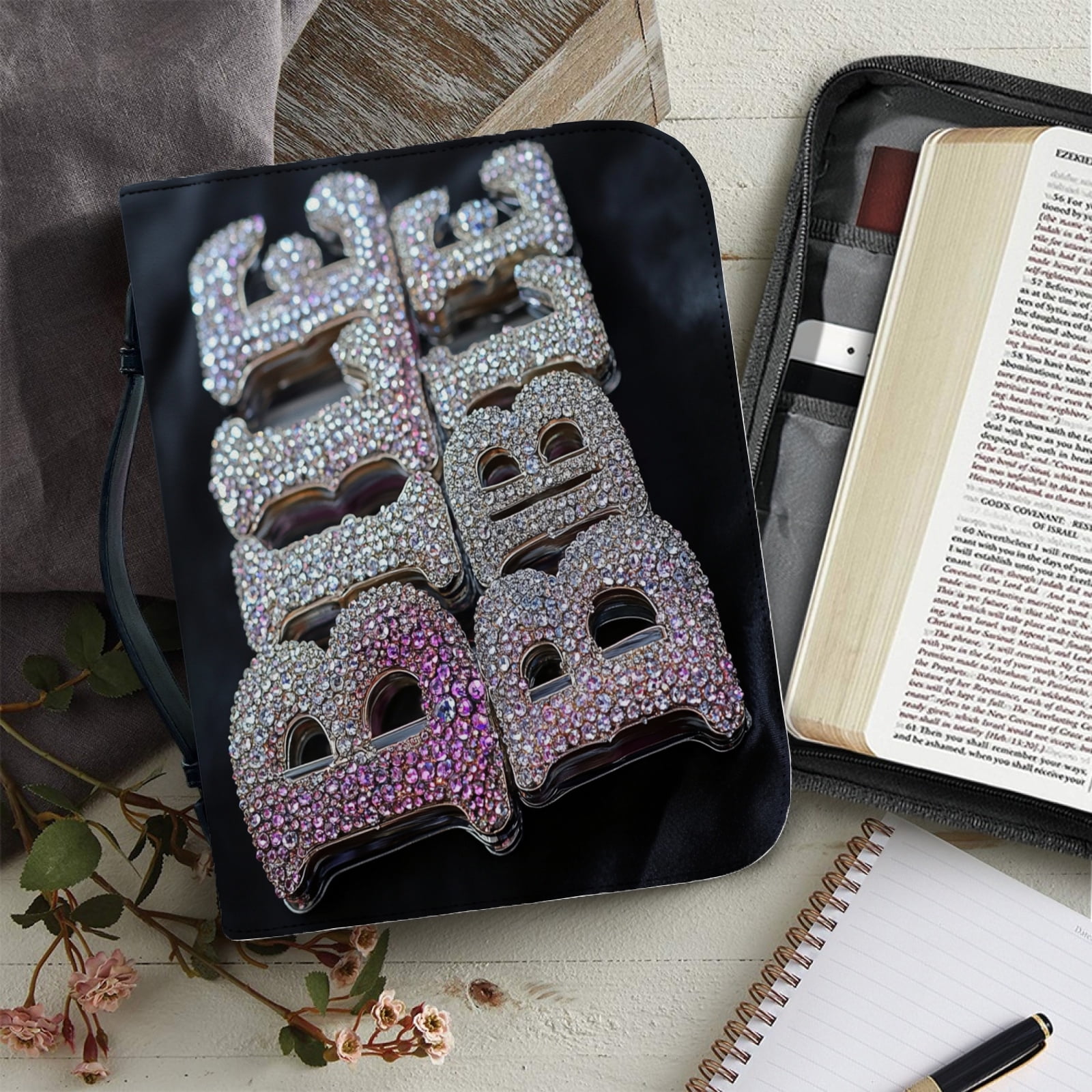 Classic Print Bible Bag for Women Zipper Handle Handbags Bible Leather ...