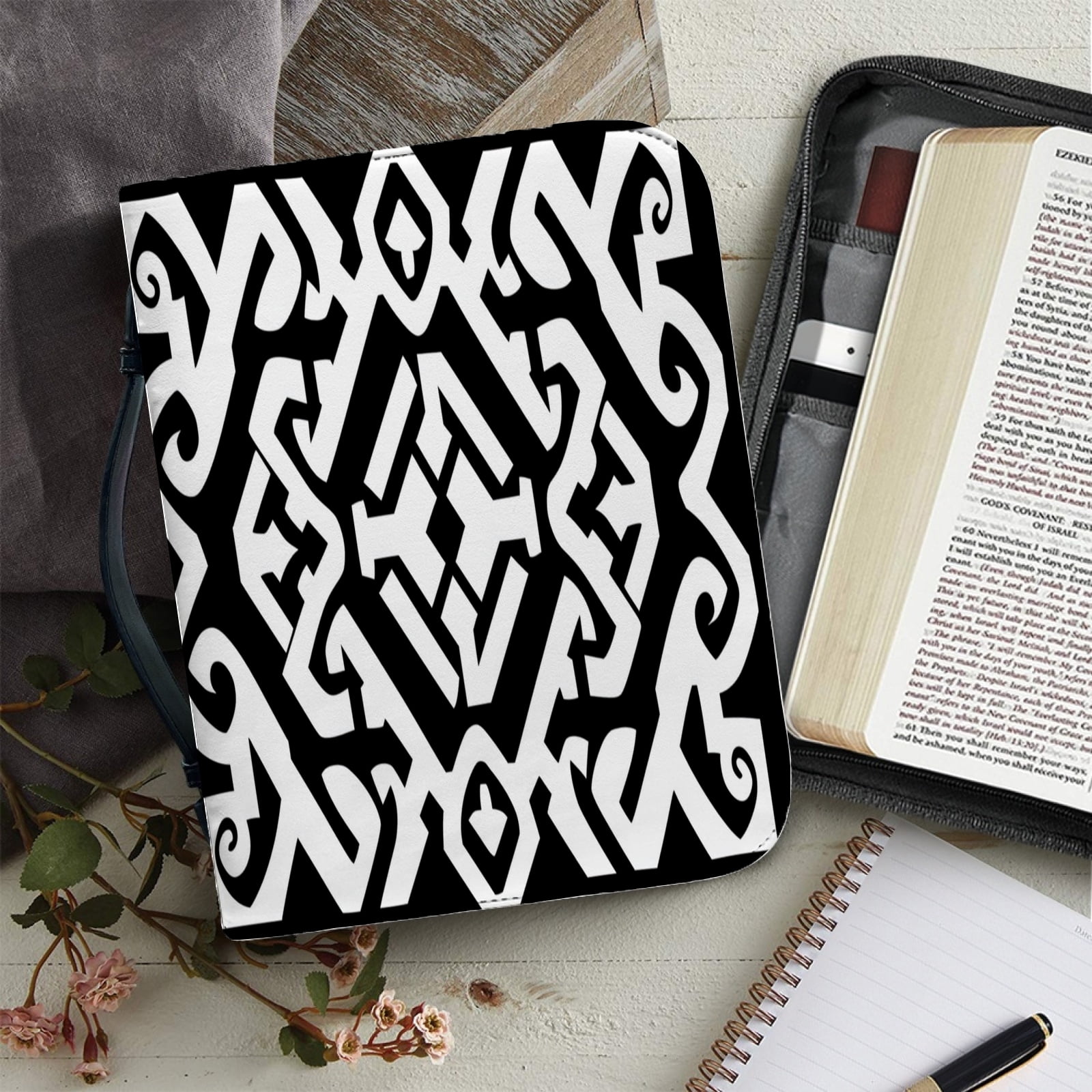 Classic Print Bible Bag for Women Zipper Handle Handbags Bible Leather ...