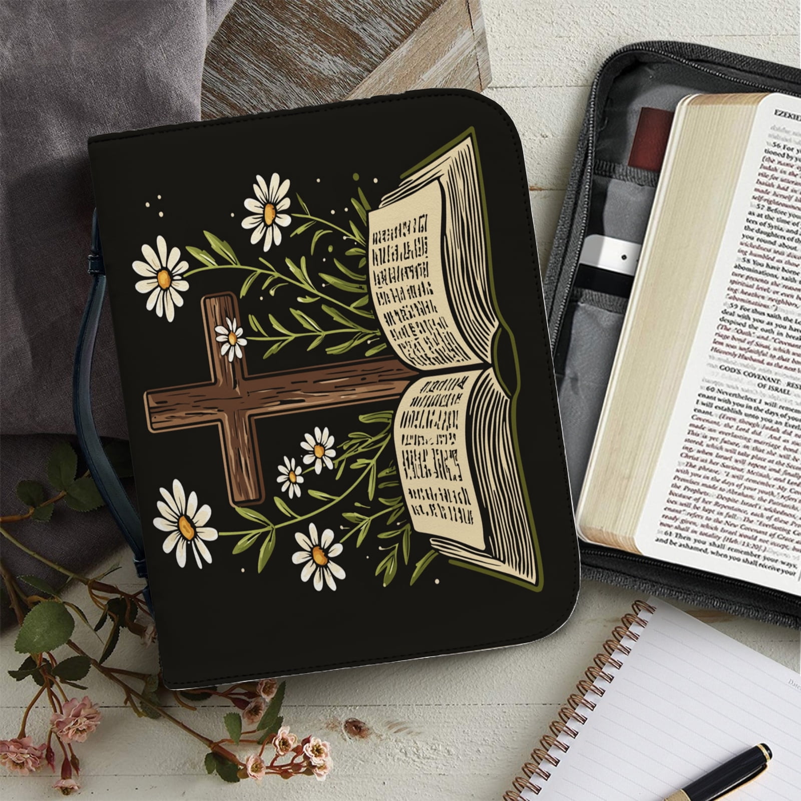 Classic Print Bible Bag for Women Zipper Handle Handbags Bible Leather ...