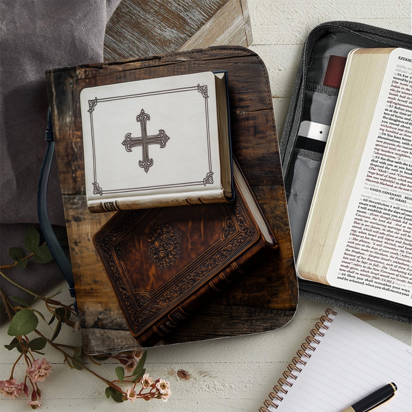 Classic Print Bible Bag for Women Zipper Handle Handbags Bible Leather ...