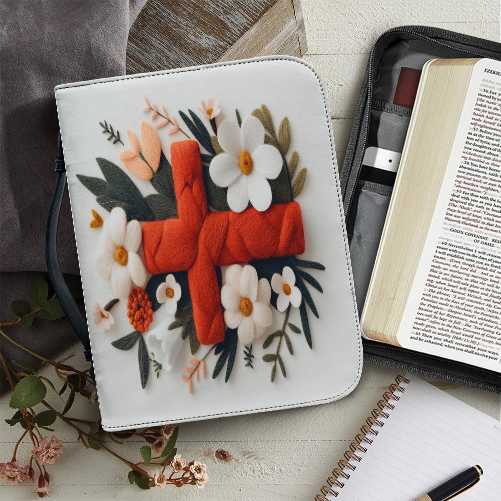 Classic Print Bible Bag for Women Zipper Handle Handbags Bible Leather ...