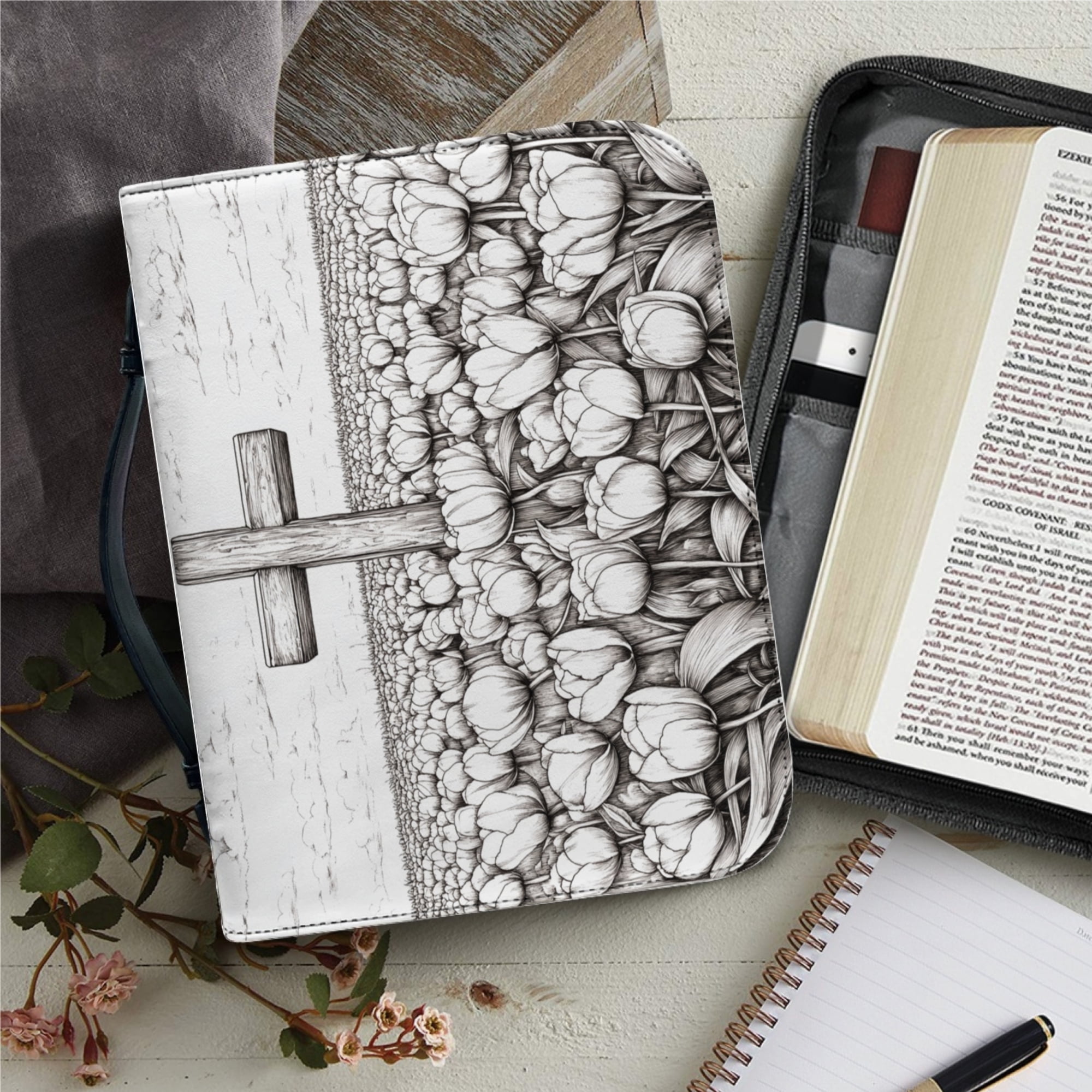 Classic Print Bible Bag for Women Zipper Handle Handbags Bible Leather ...