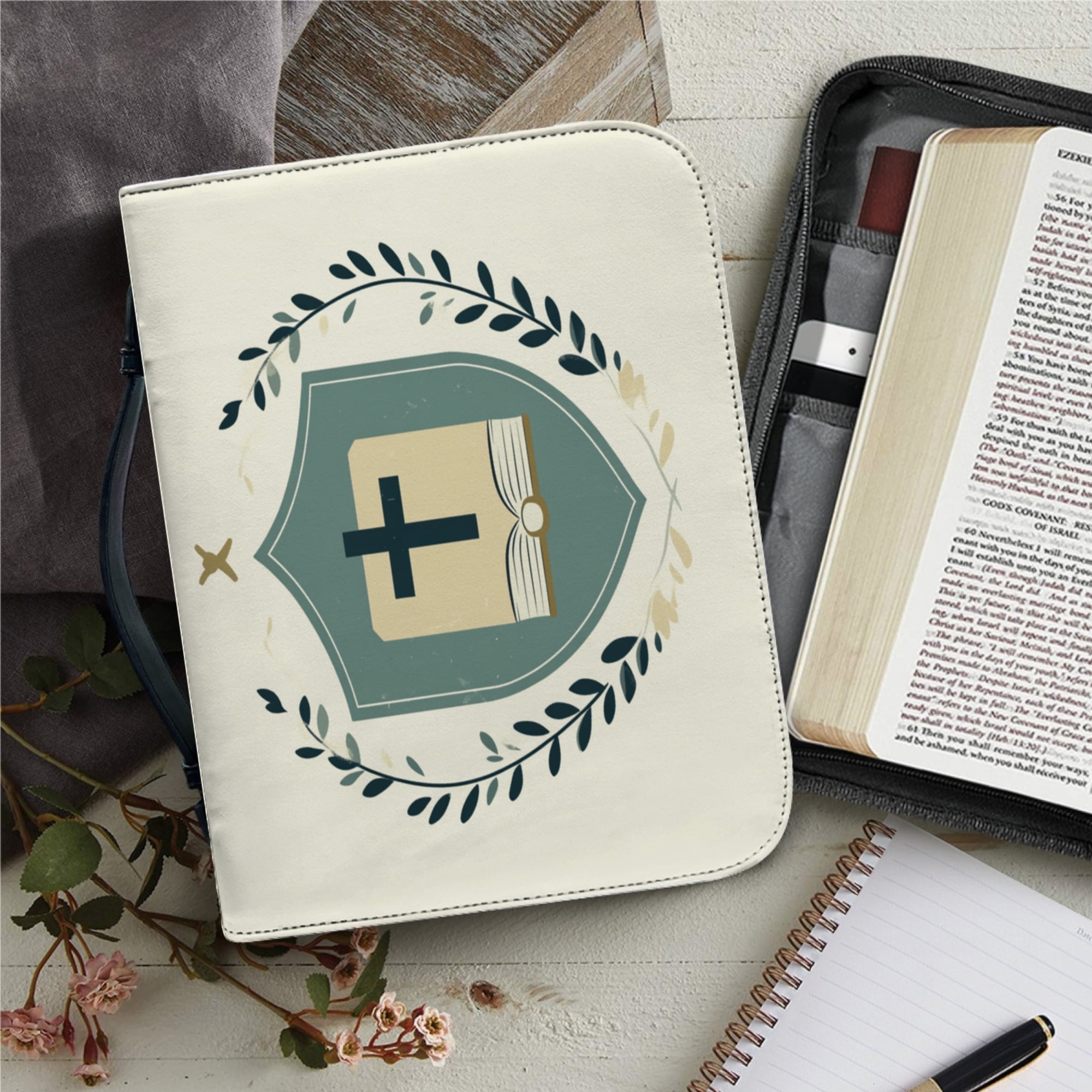 Classic Print Bible Bag for Women Zipper Handle Handbags Bible Leather ...