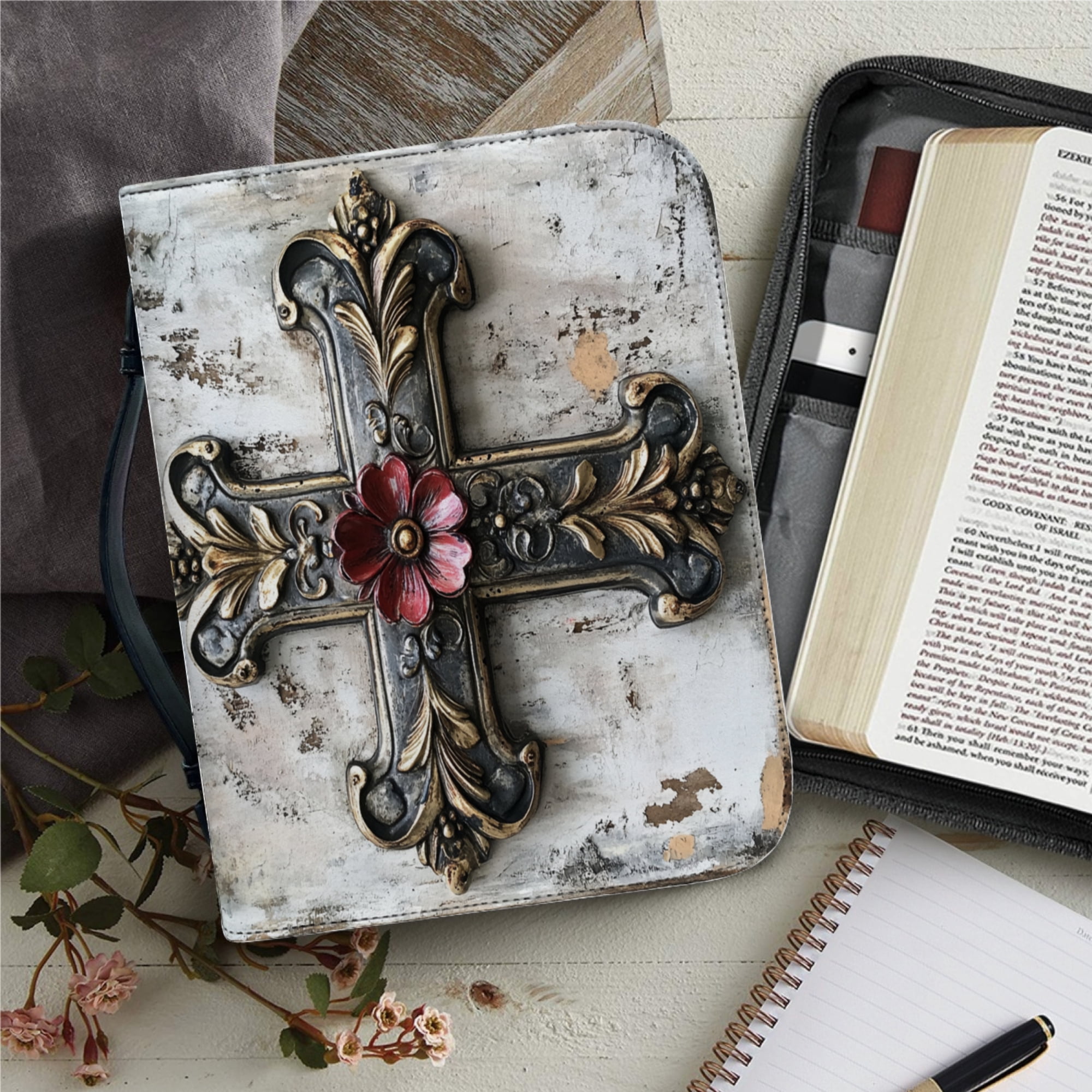 Classic Print Bible Bag for Women Zipper Handle Handbags Bible Leather ...