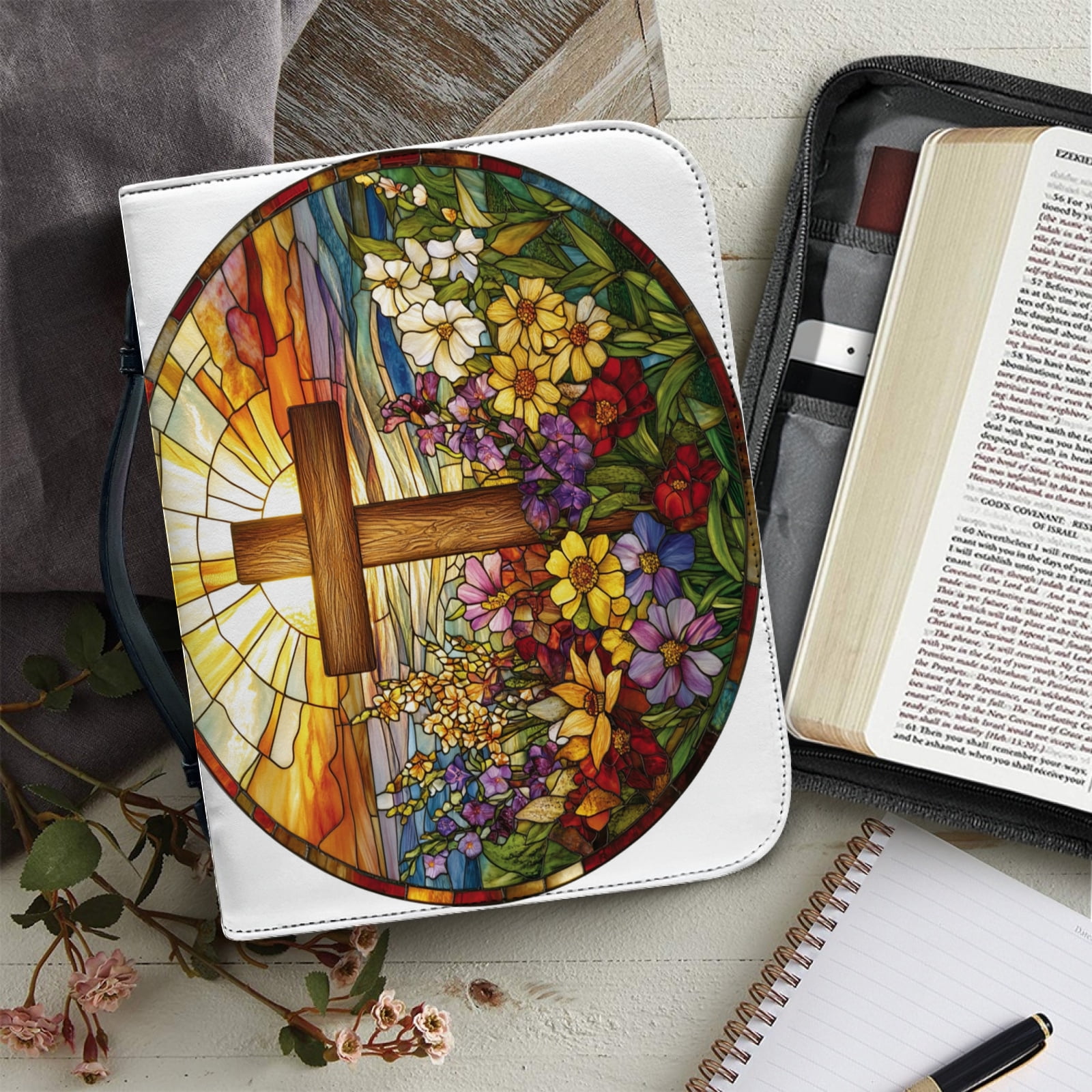 Classic Print Bible Bag for Women Zipper Handle Handbags Bible Leather ...